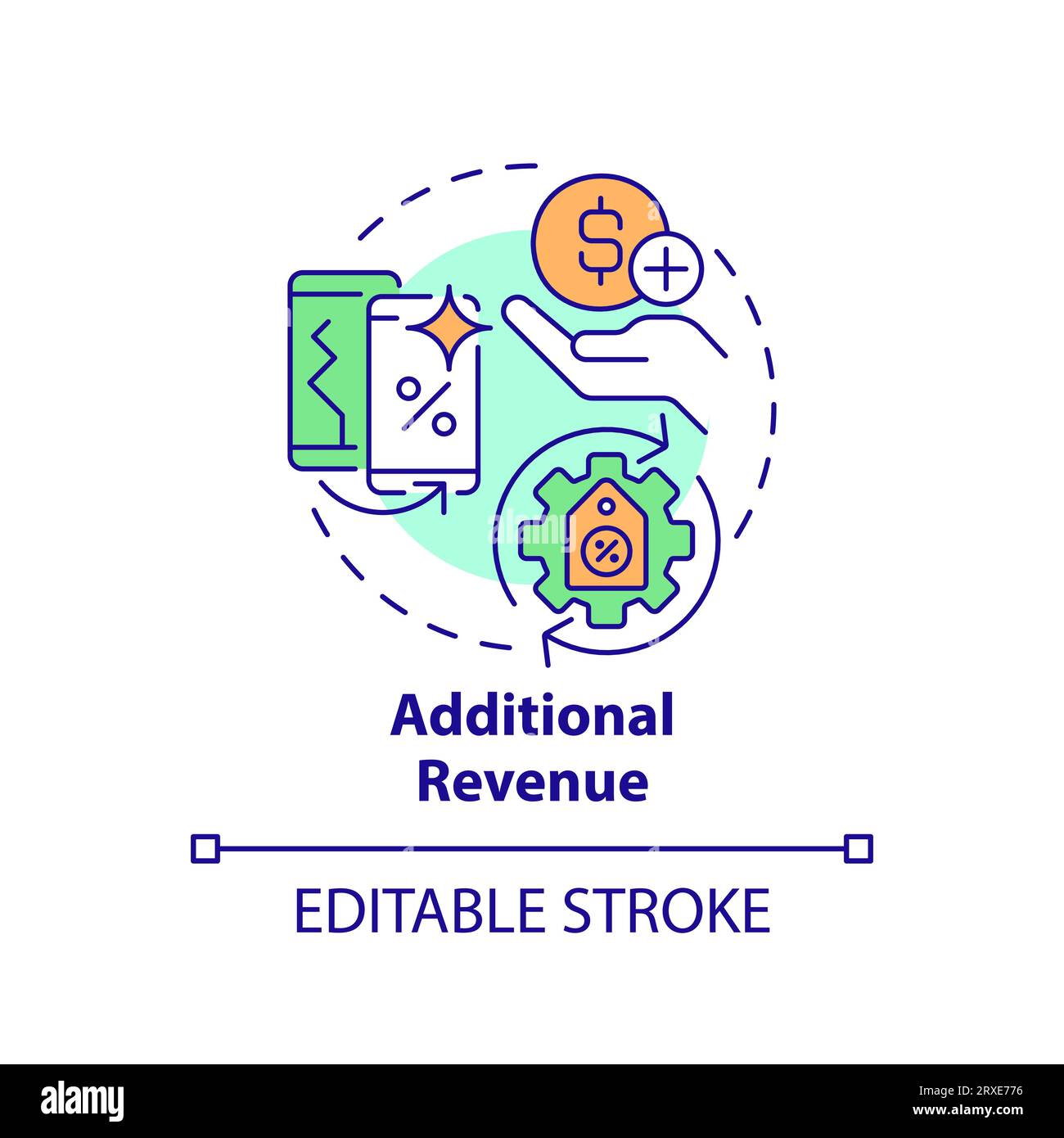 2d Colorful Thin Linear Icon Additional Revenue Concept Stock Vector