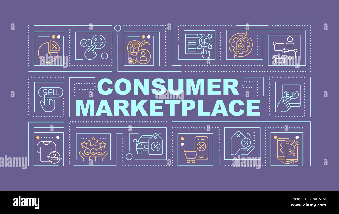 2D consumer marketplace text with thin linear icons Stock Vector Image ...