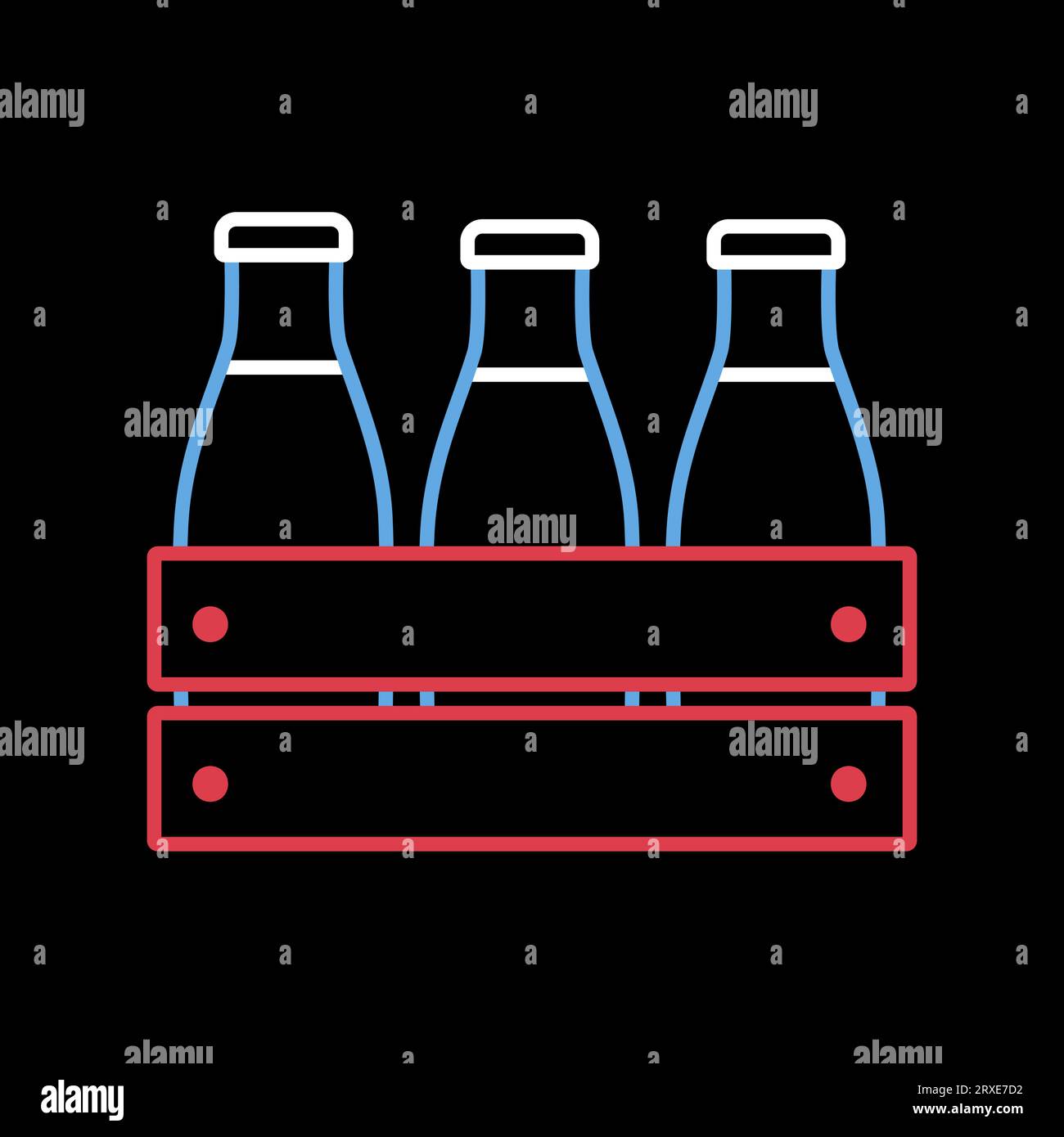 Milk wooden box. Milk bottles crate vector on black background icon ...