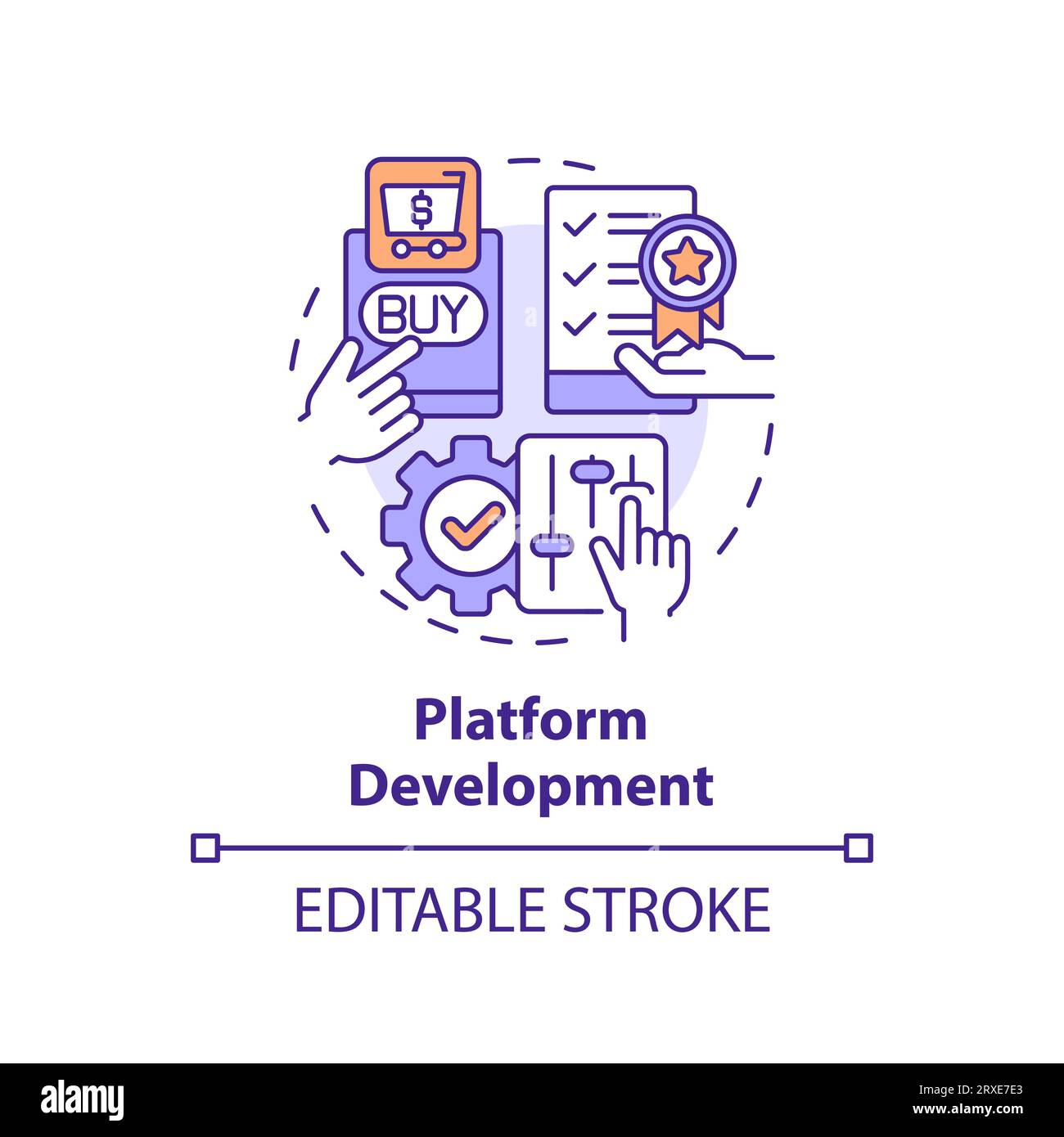 2d Colorful Thin Linear Icon Platform Development Concept Stock Vector