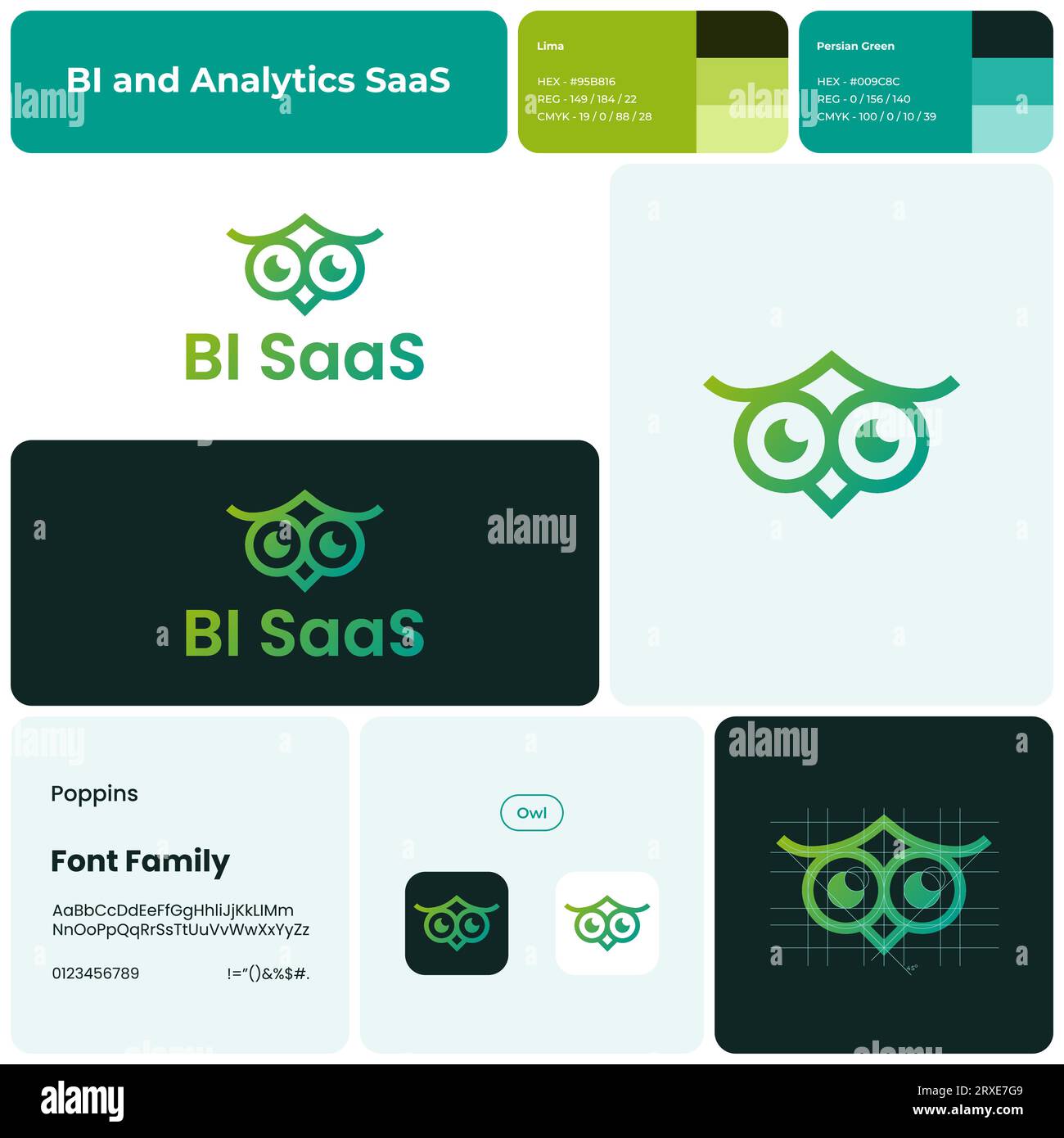 2D BI and analytics SaaS branding template with owl logo Stock Vector ...