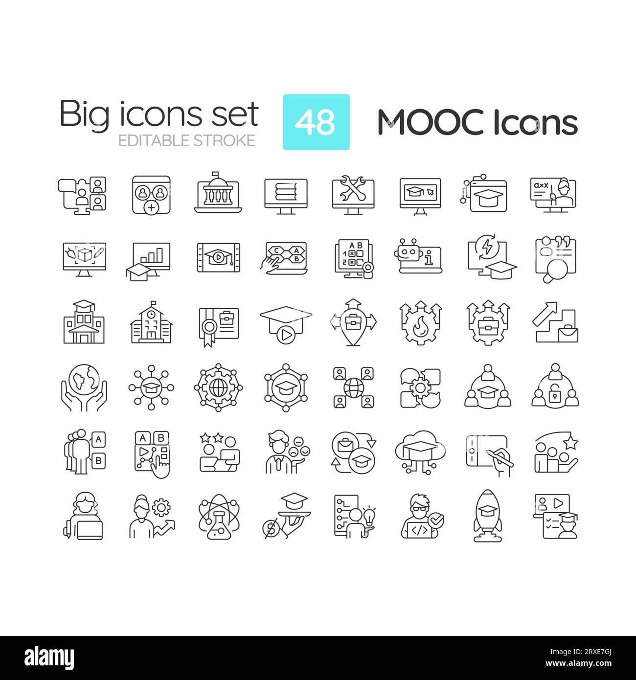 2d Editable Black Big Icons For Representing Mooc Stock Vector Image