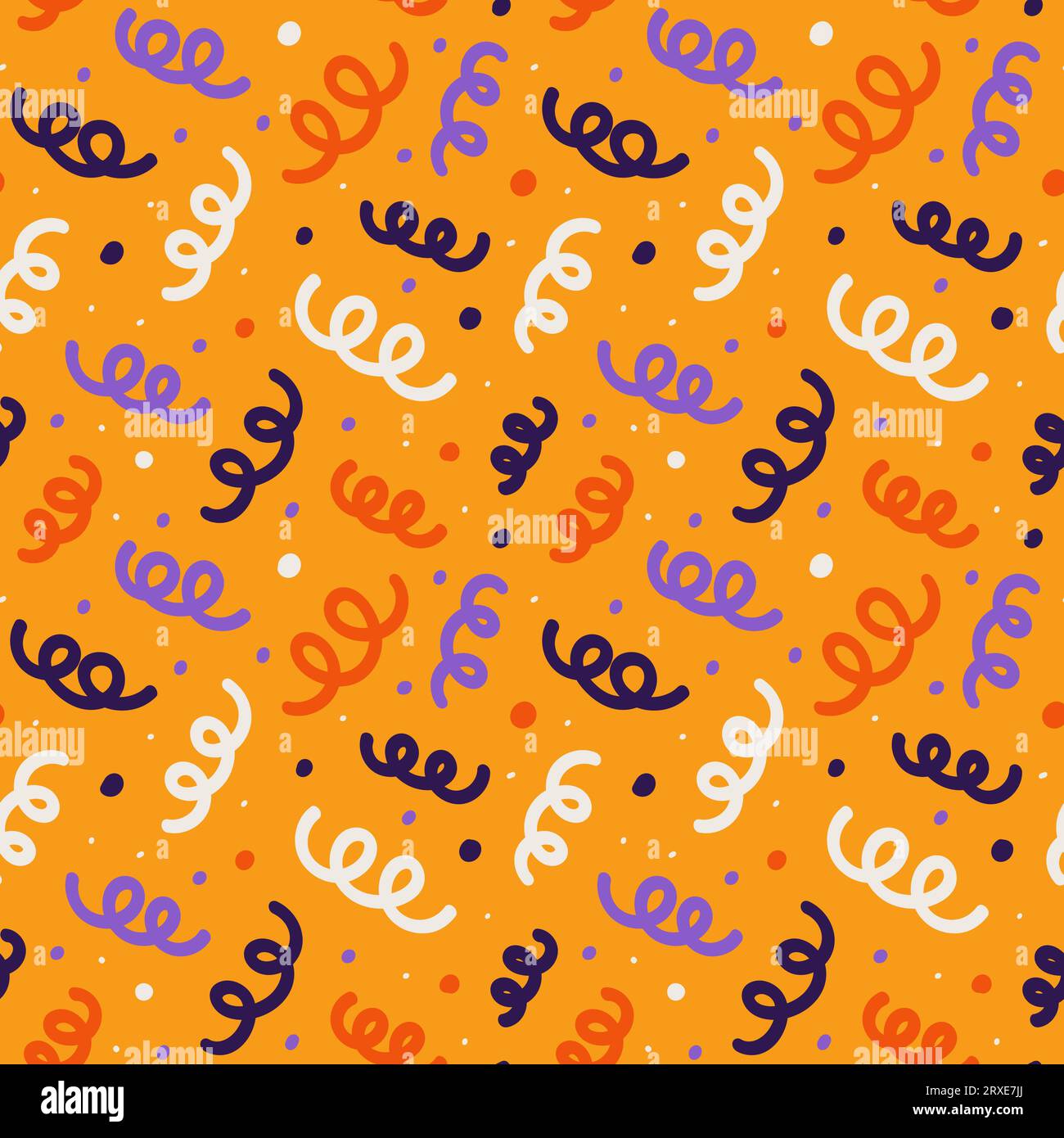 Colorful squiggle Halloween party seamless pattern. Cute orange purple ...