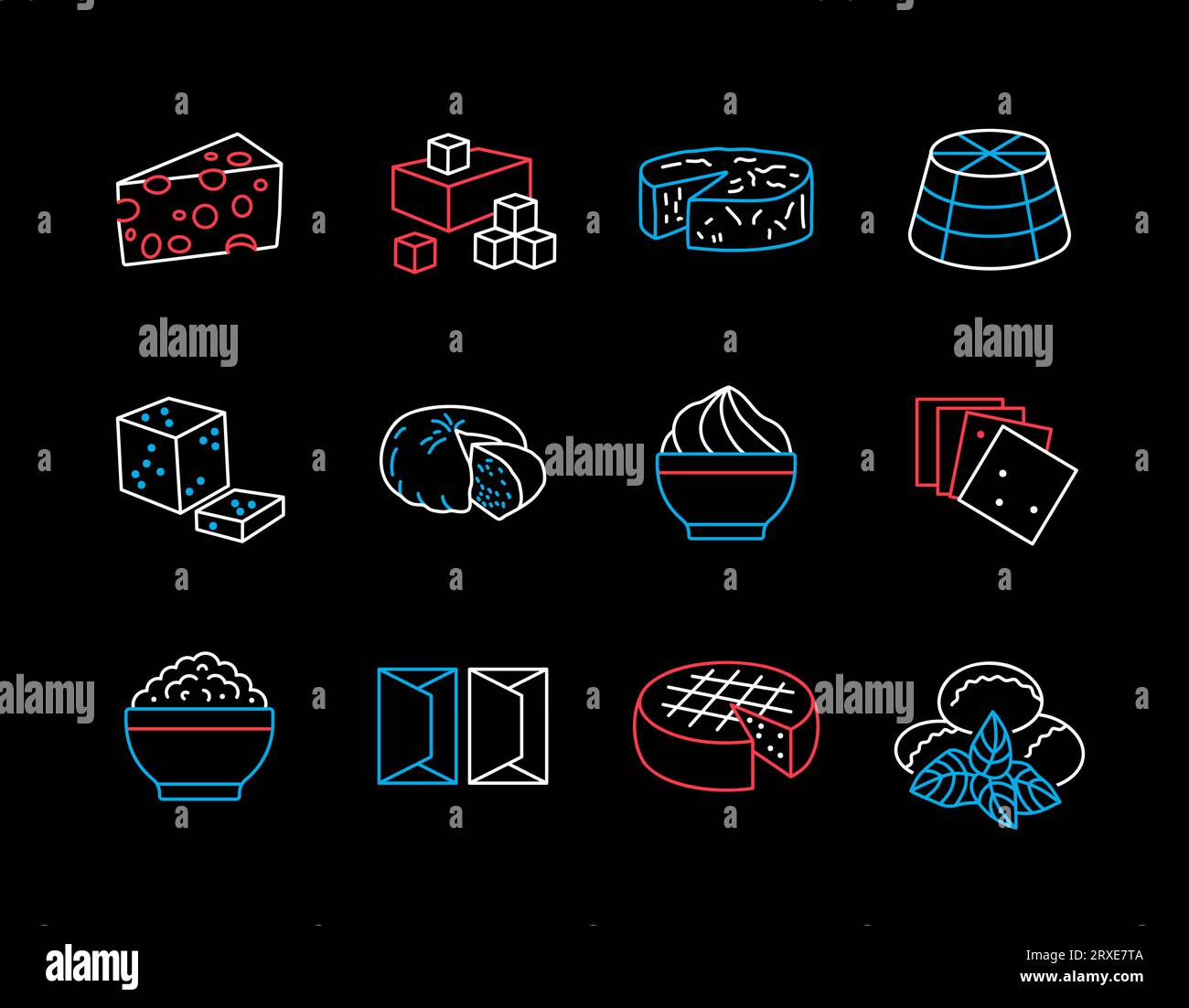 Cheese vector on black background icon set. Dairy products sign. Graph ...