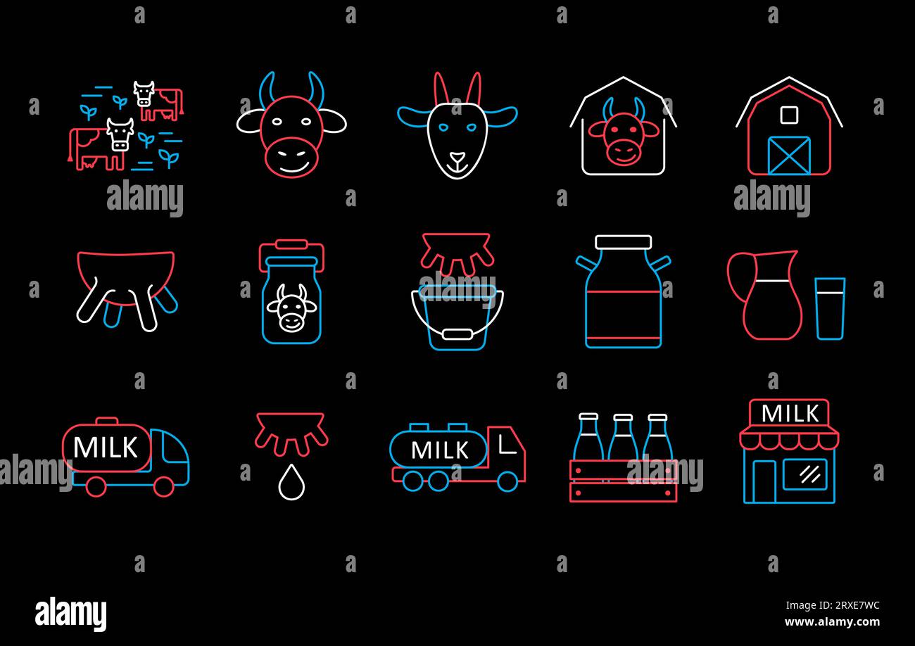 Milk vector on black background icons set. Dairy products sign. Graph ...
