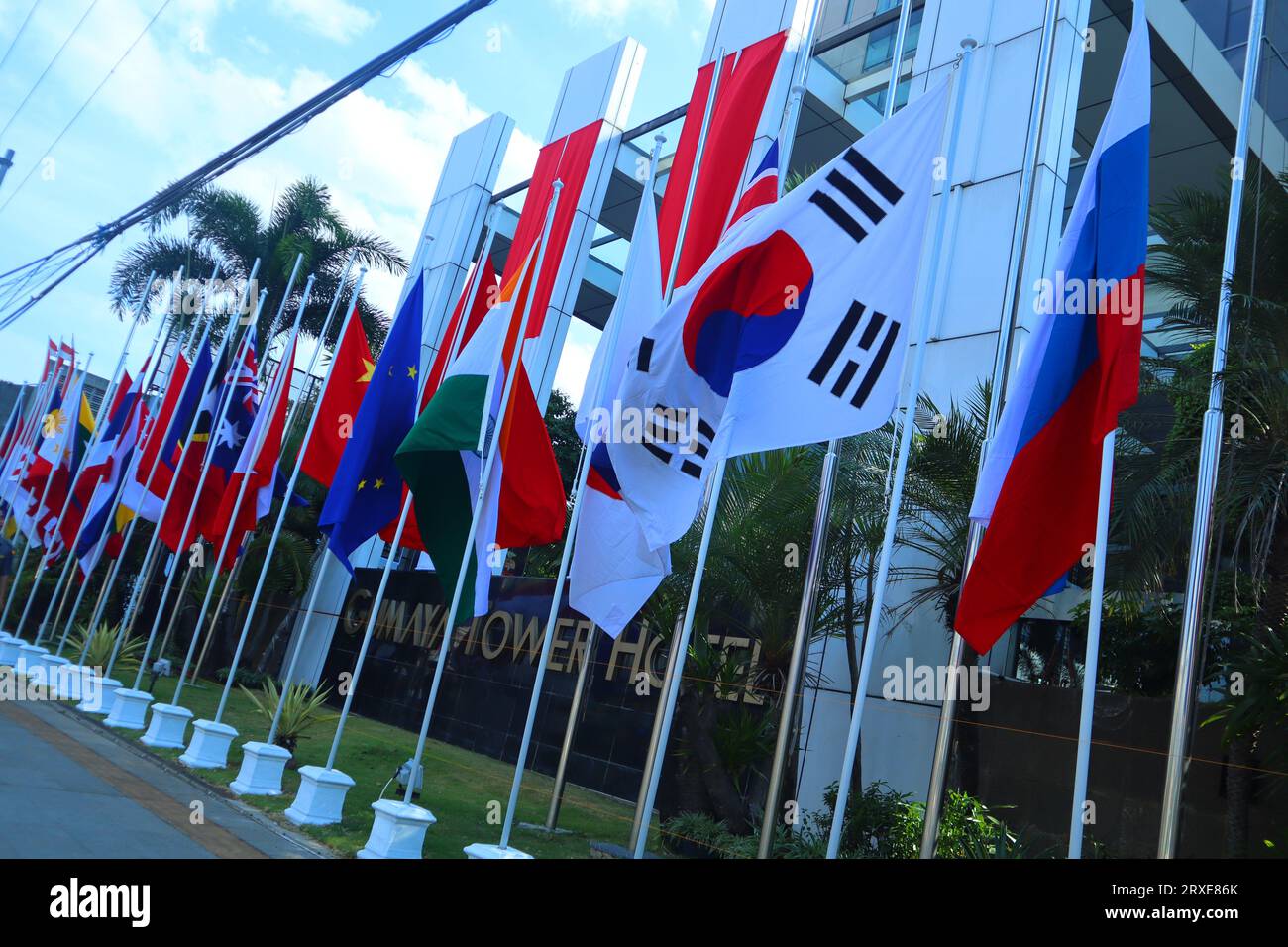 flags of asean countries installed in front of the hotel Stock Photo ...