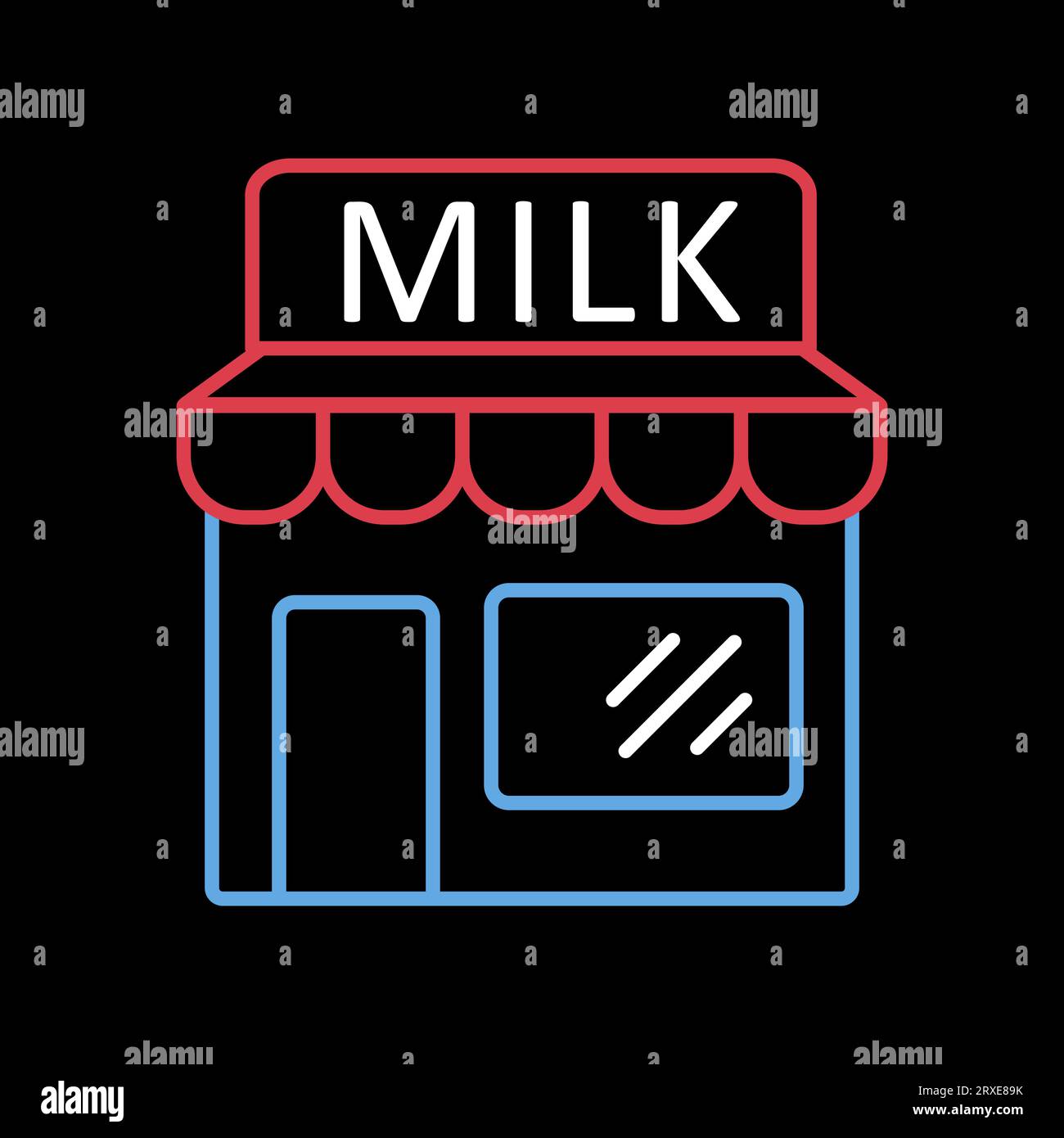 Dairy store facade vector on black background icon. Dairy product sign ...