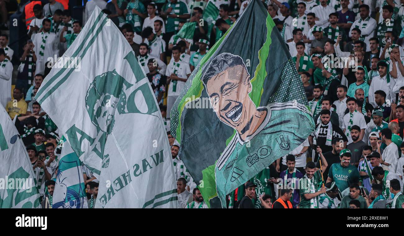 Fans of Roberto Firmino #10 of Al-Ahli Saudi FC during their Match Day ...