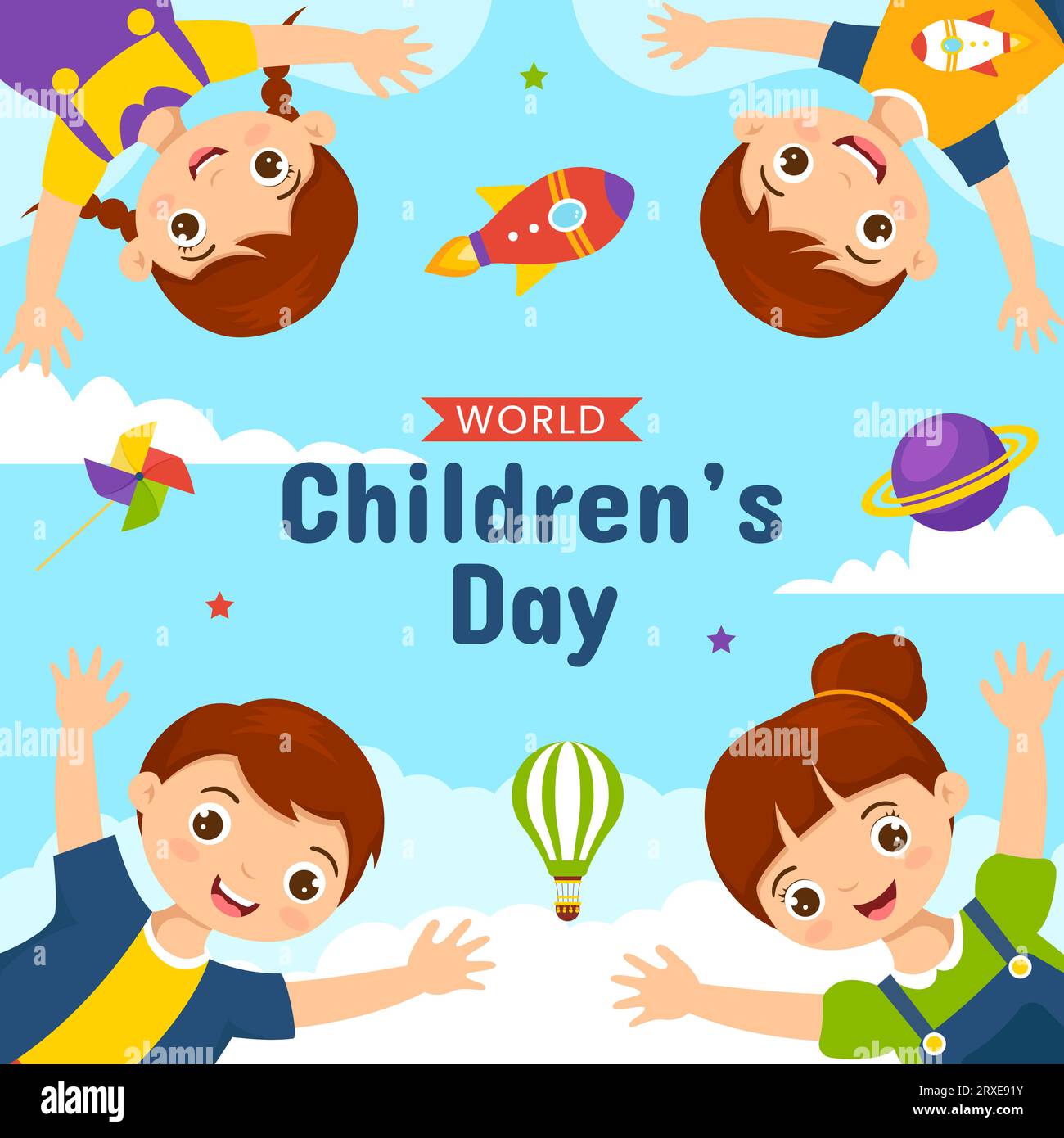 Children's Day Social Media Illustration Flat Cartoon Hand Drawn ...