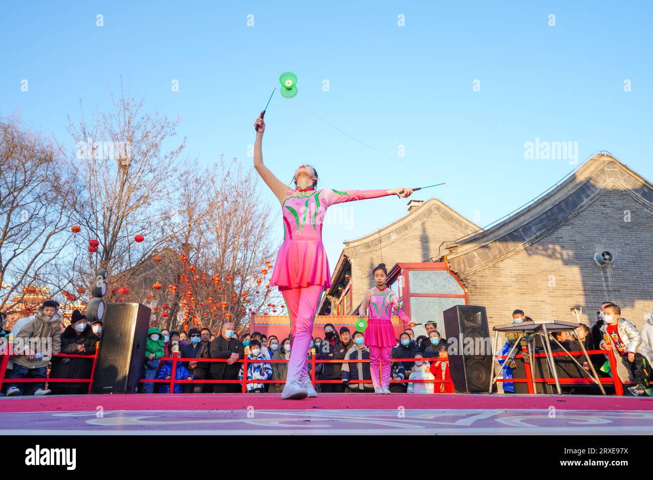 Fengnan City, China - February 4, 2023: Dancing diabolo acrobatics ...