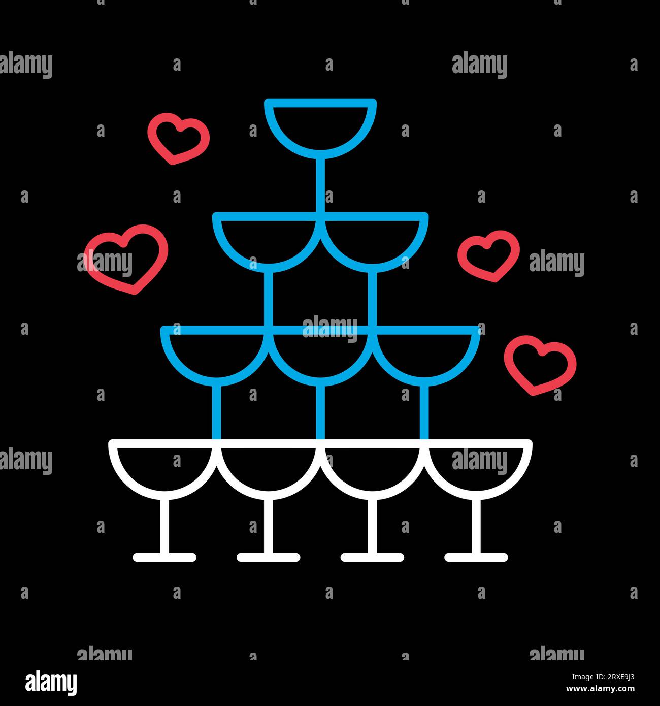Wedding pyramid from glasses isolated on black background icon. Vector ...