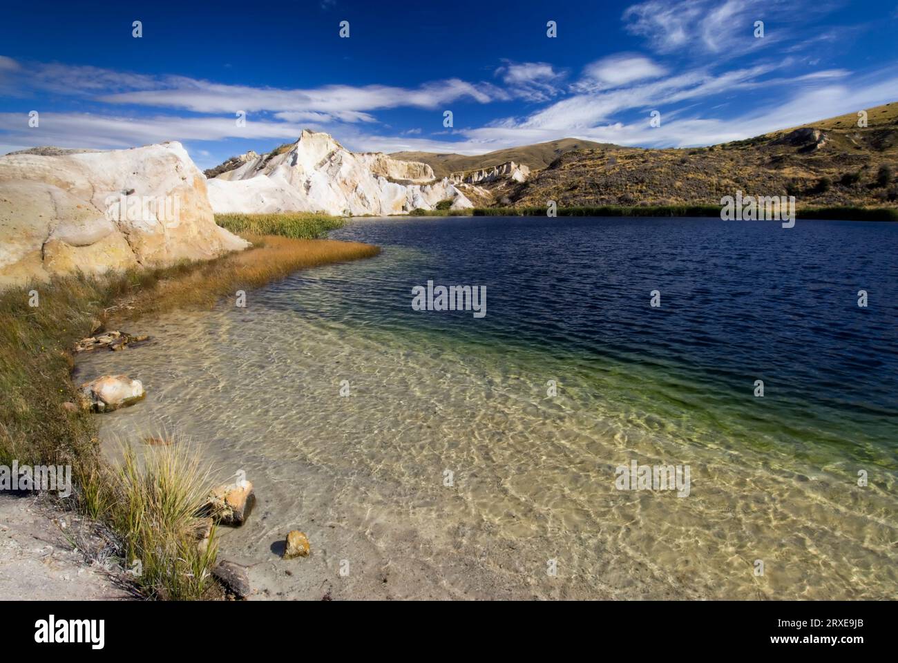 Blue Lake, St Bathans, South Island, New Zealand. The lake is man-made ...