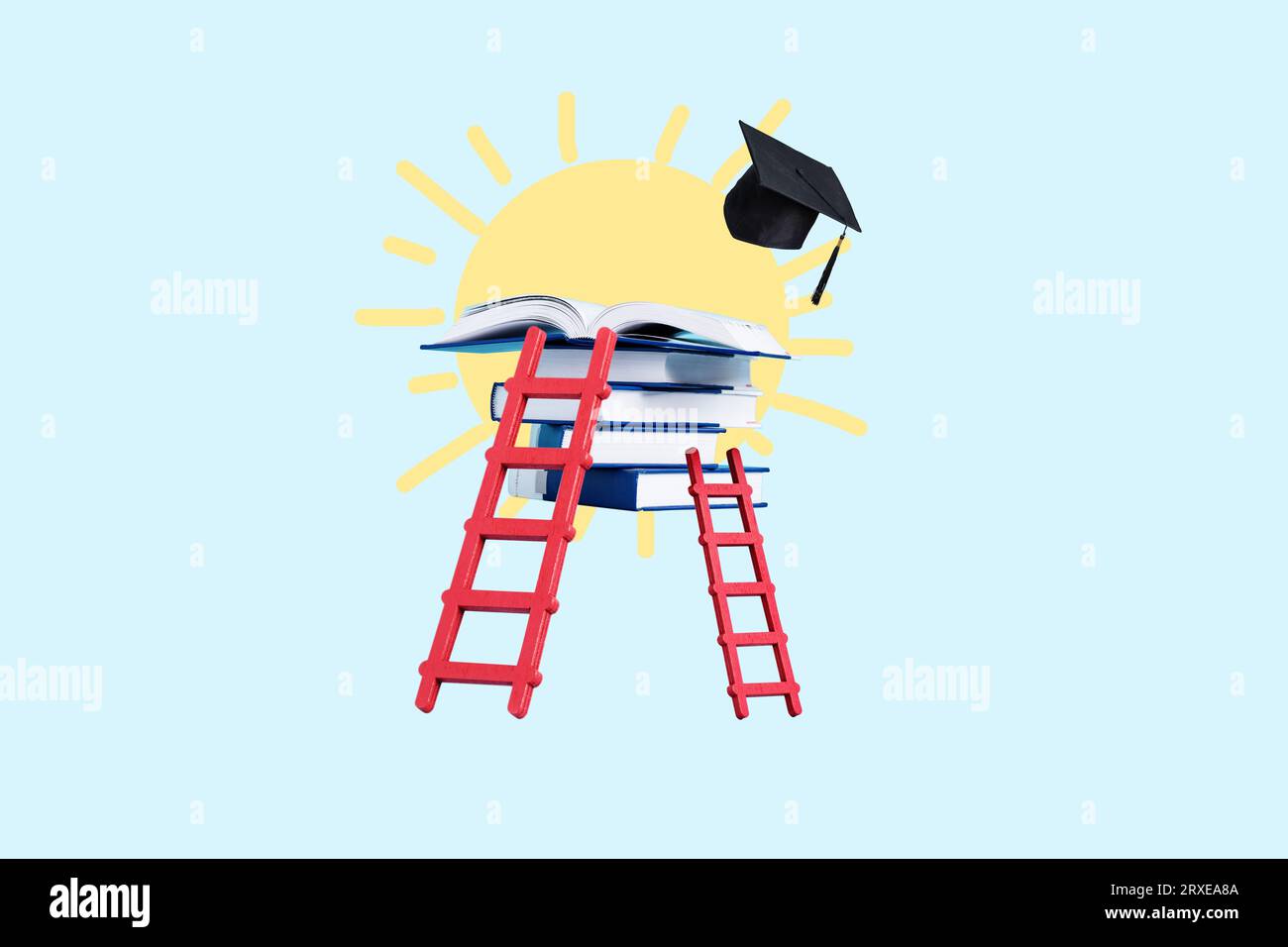 Back to school concept. Creative collage with books, academic cap and ...