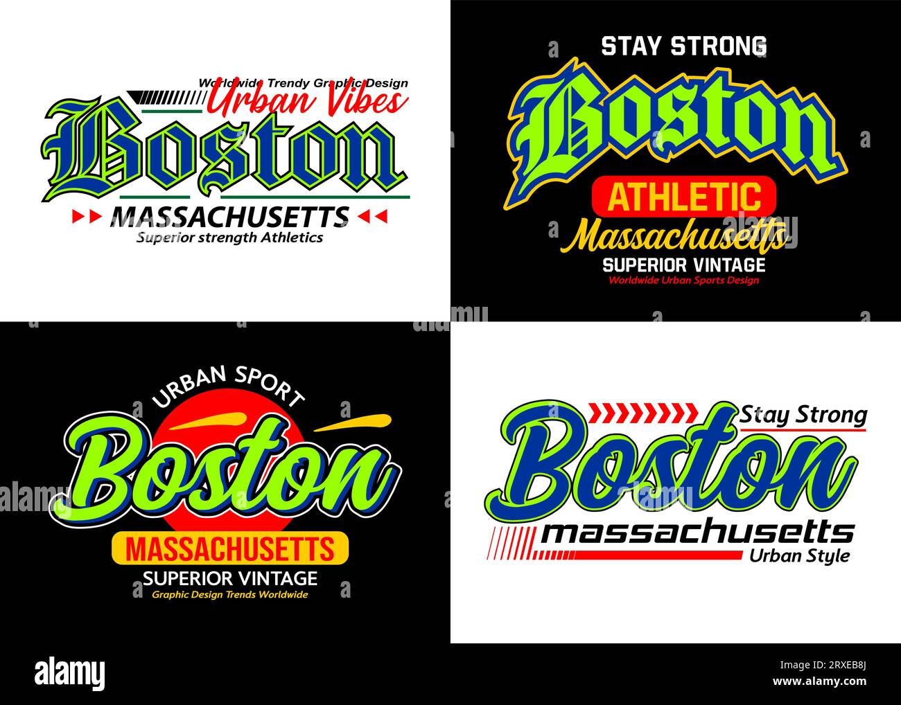 Set Boston urban style typeface collection, typography for t-shirt ...