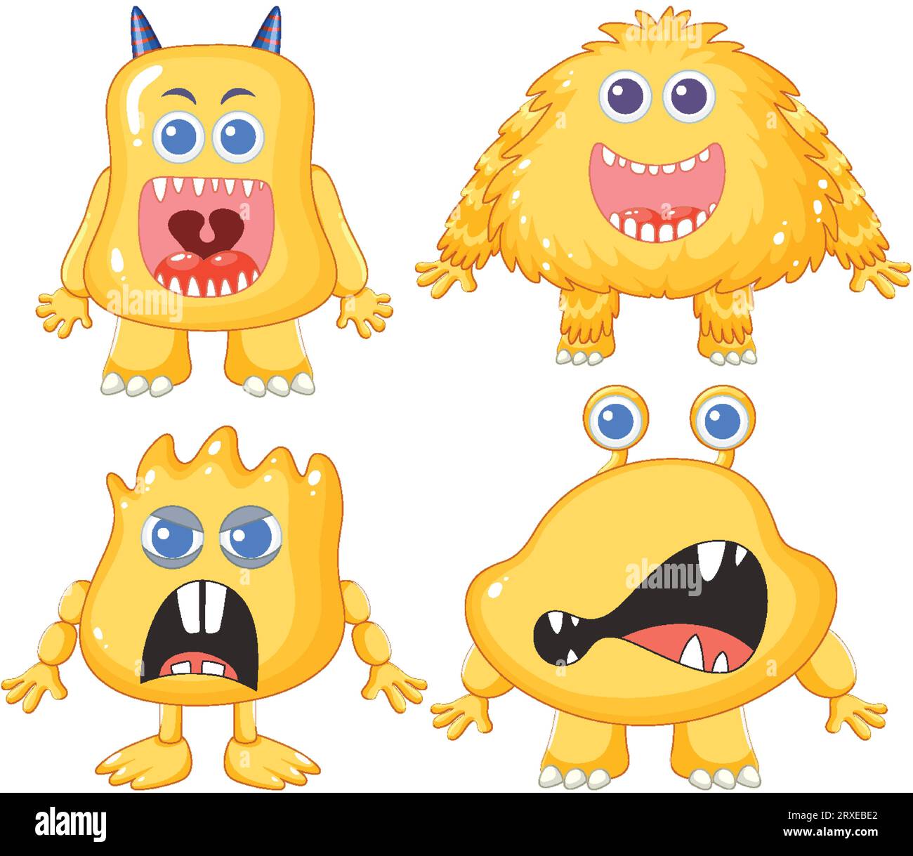 A delightful and adorable cartoon character of yellow alien monsters ...