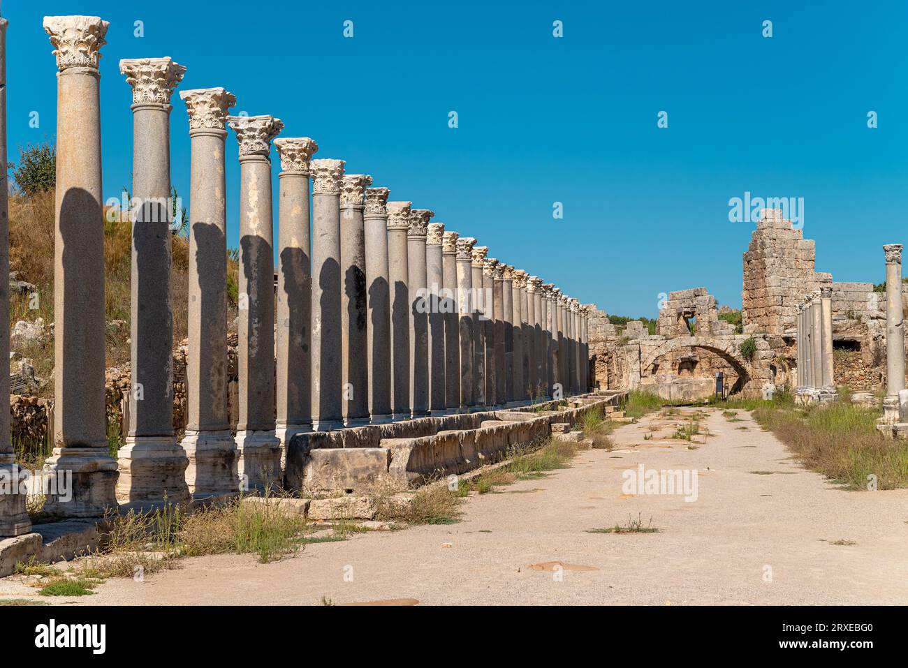 Ancient city of Perge in Antalya, Turkey. Historical ruins in the ...