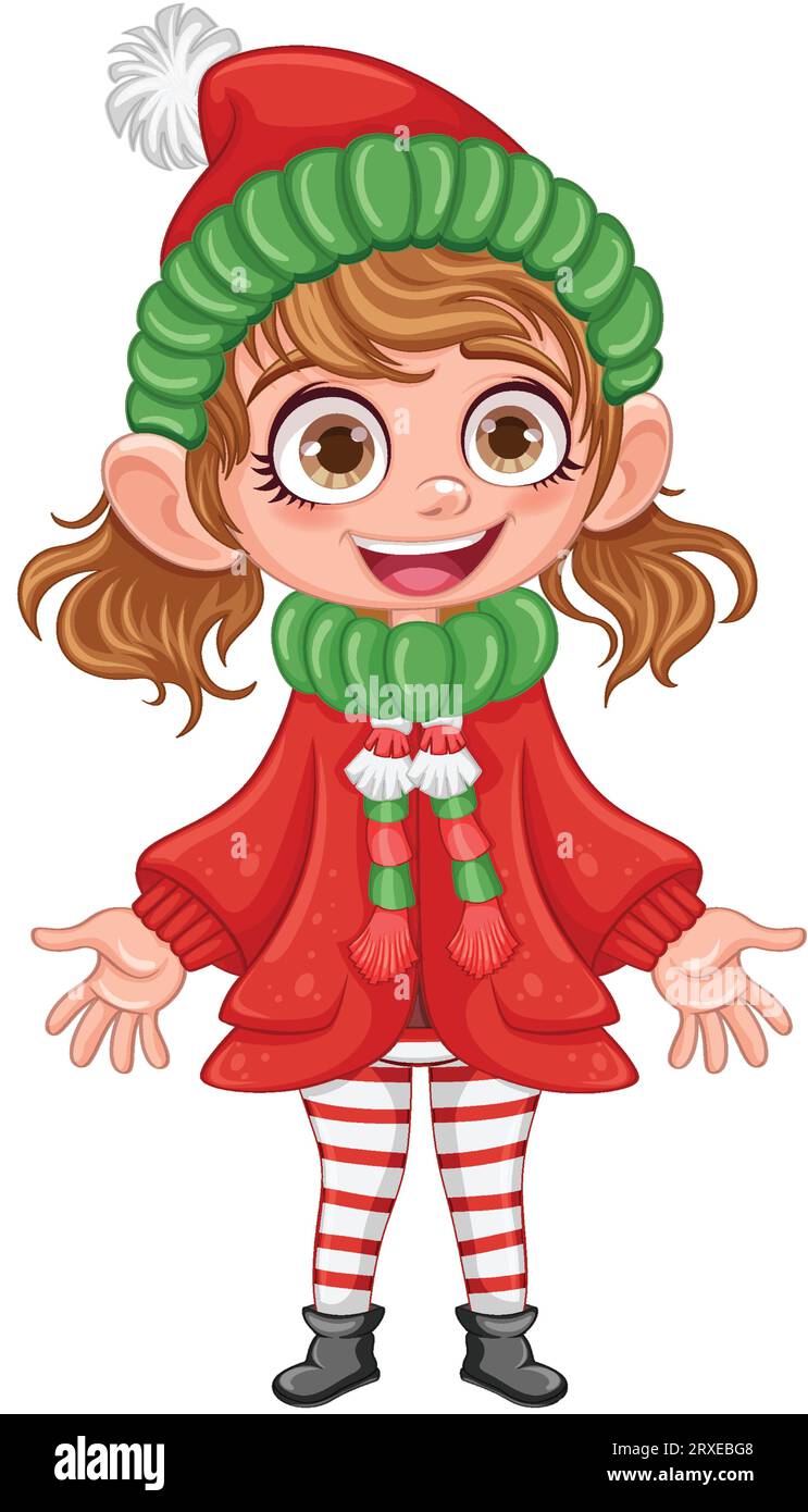 Little Girl in Winter Hat with Pom Pom Cartoon Character illustration ...