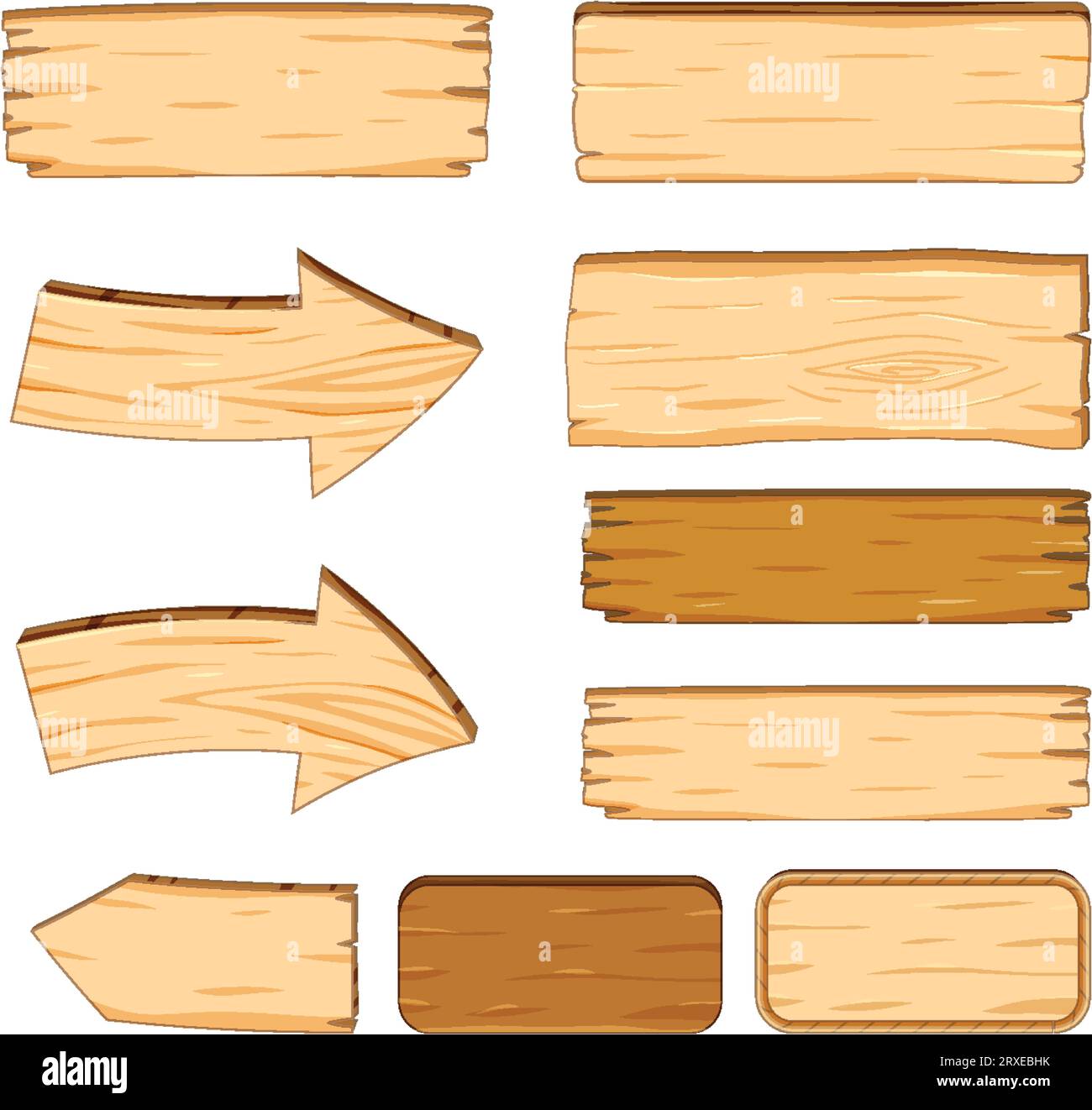 A vector cartoon illustration of a set of blank wooden sign boards ...