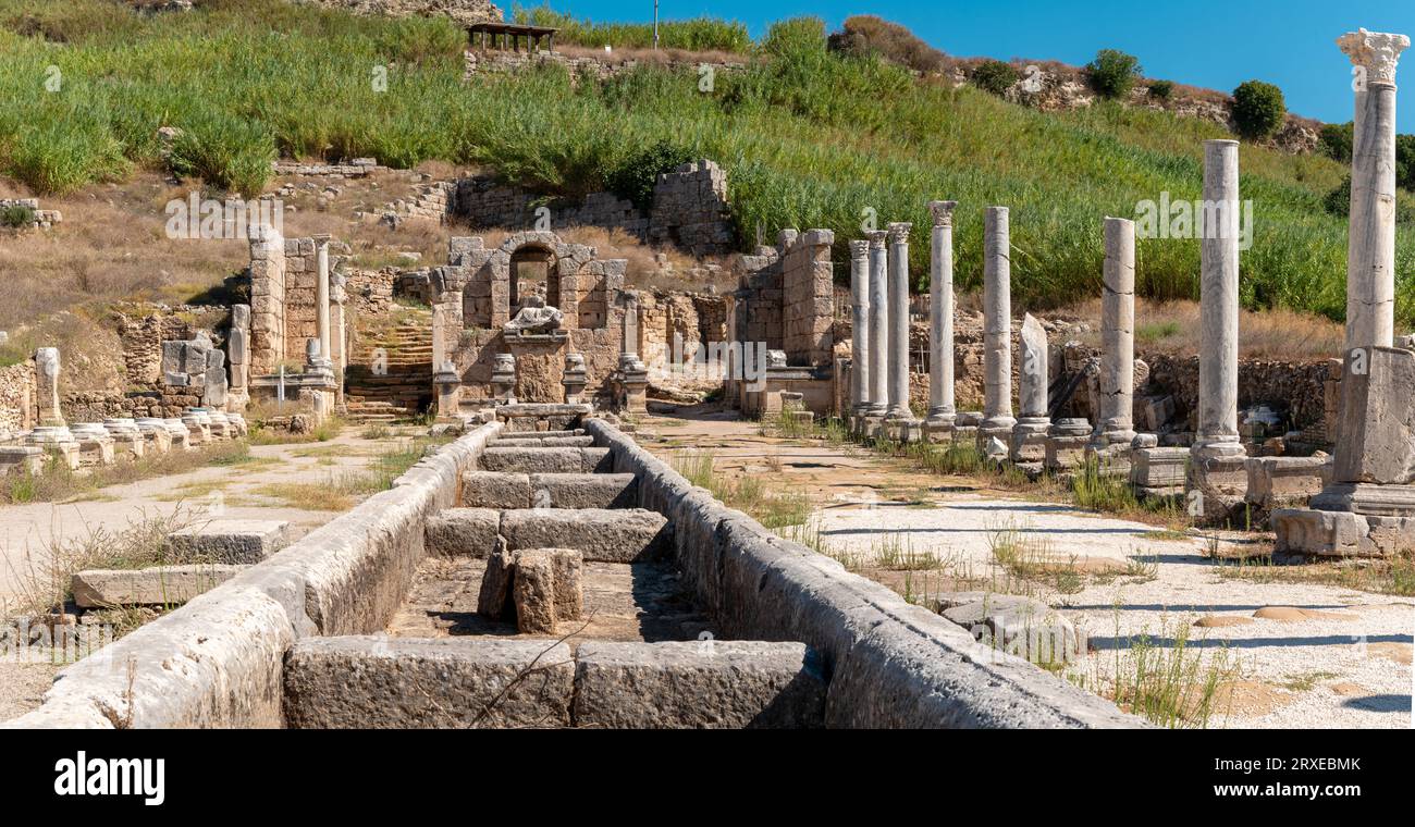 Ancient city of Perge in Antalya, Turkey. Historical ruins in the ...