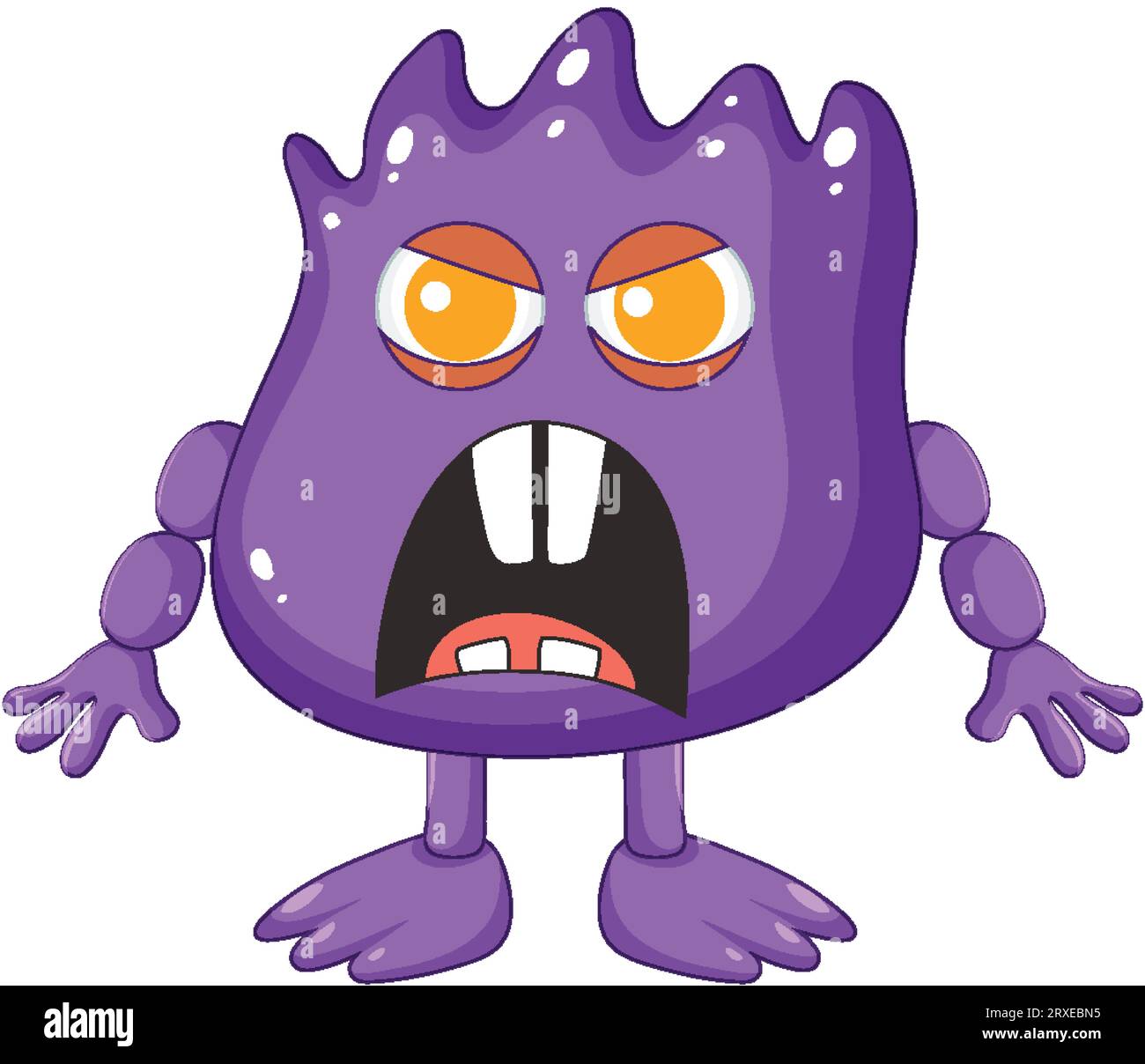A quirky and colorful cartoon illustration of a purple alien monster ...