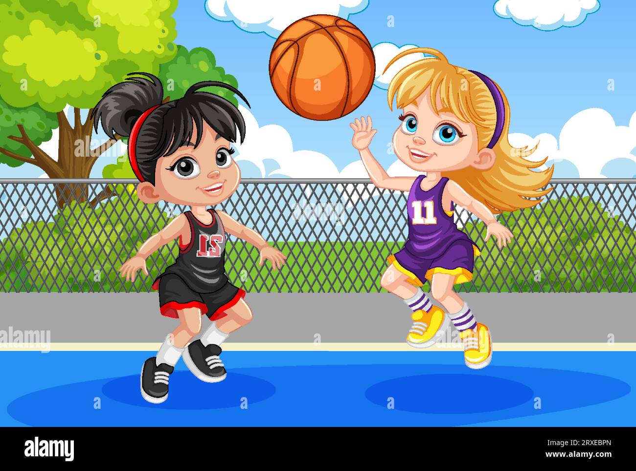 Two Girls Playing Basketball illustration Stock Vector Image & Art - Alamy
