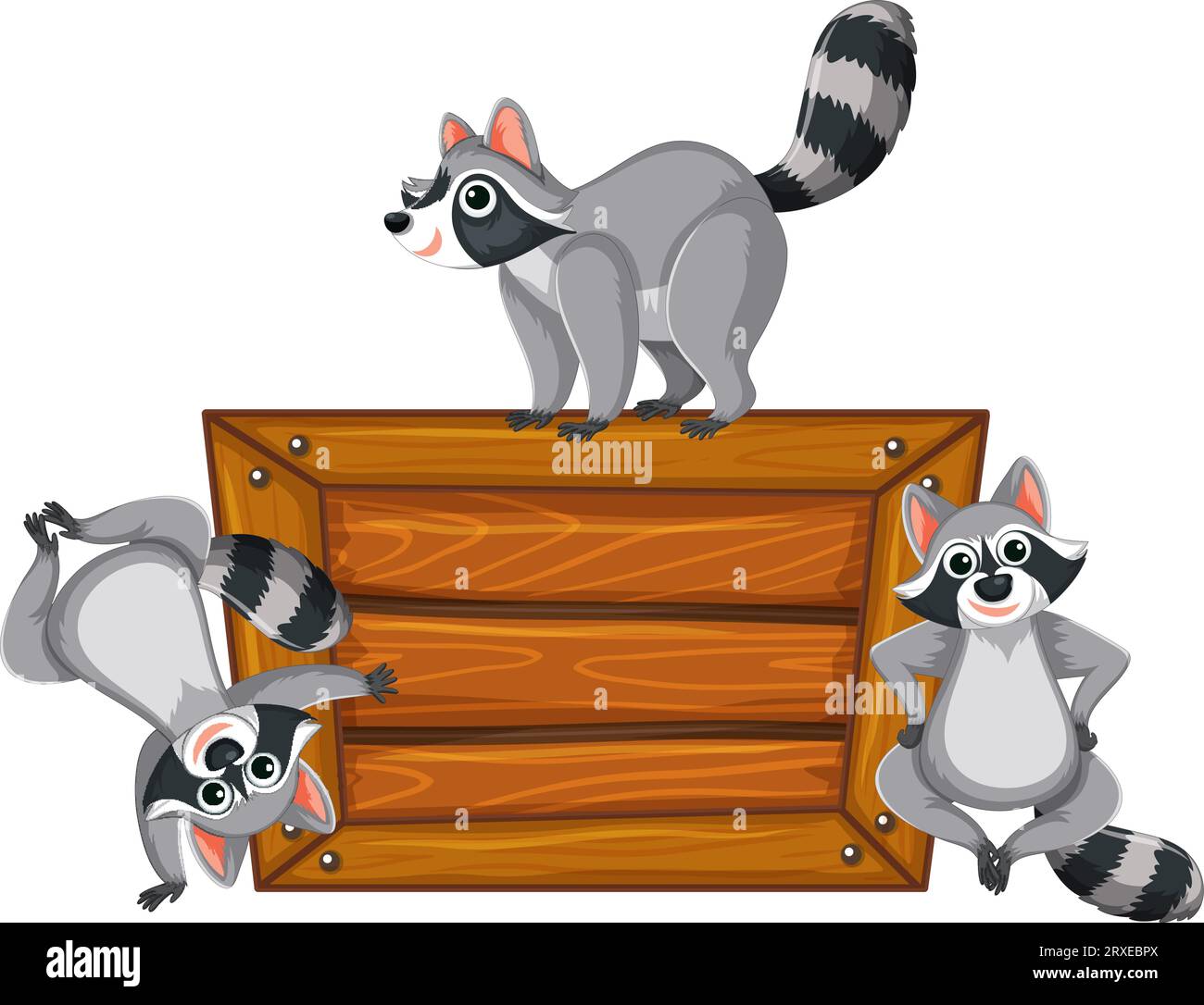 Adorable raccoon cartoon posing with wooden board banner frame Stock ...