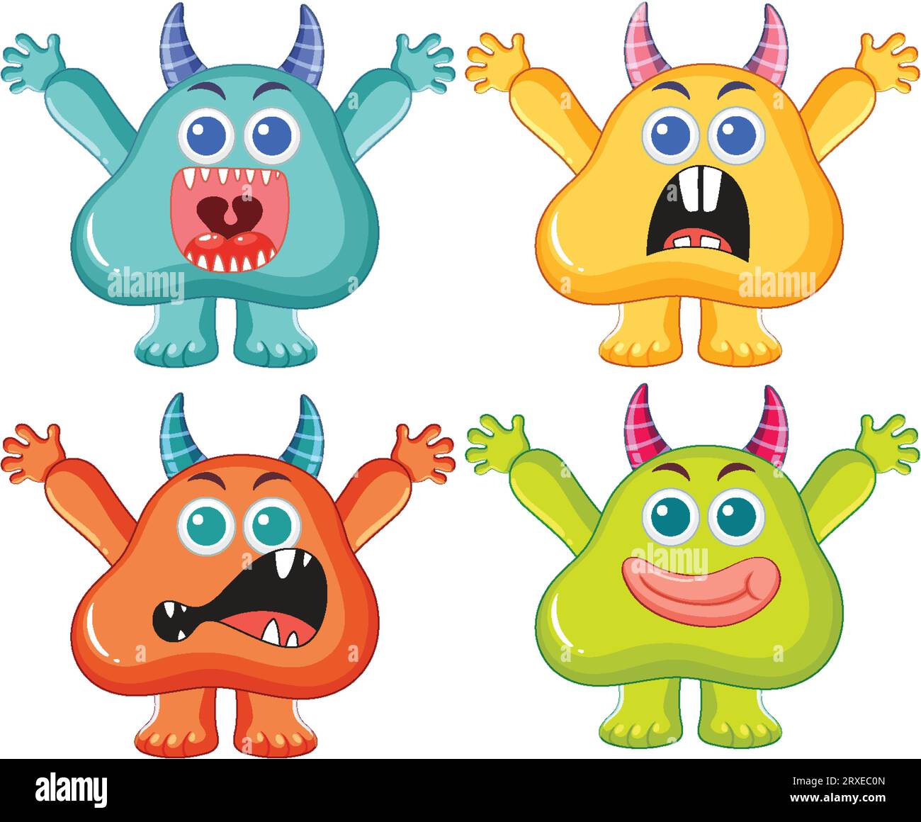 A collection of adorable alien monsters in various vibrant colors Stock ...