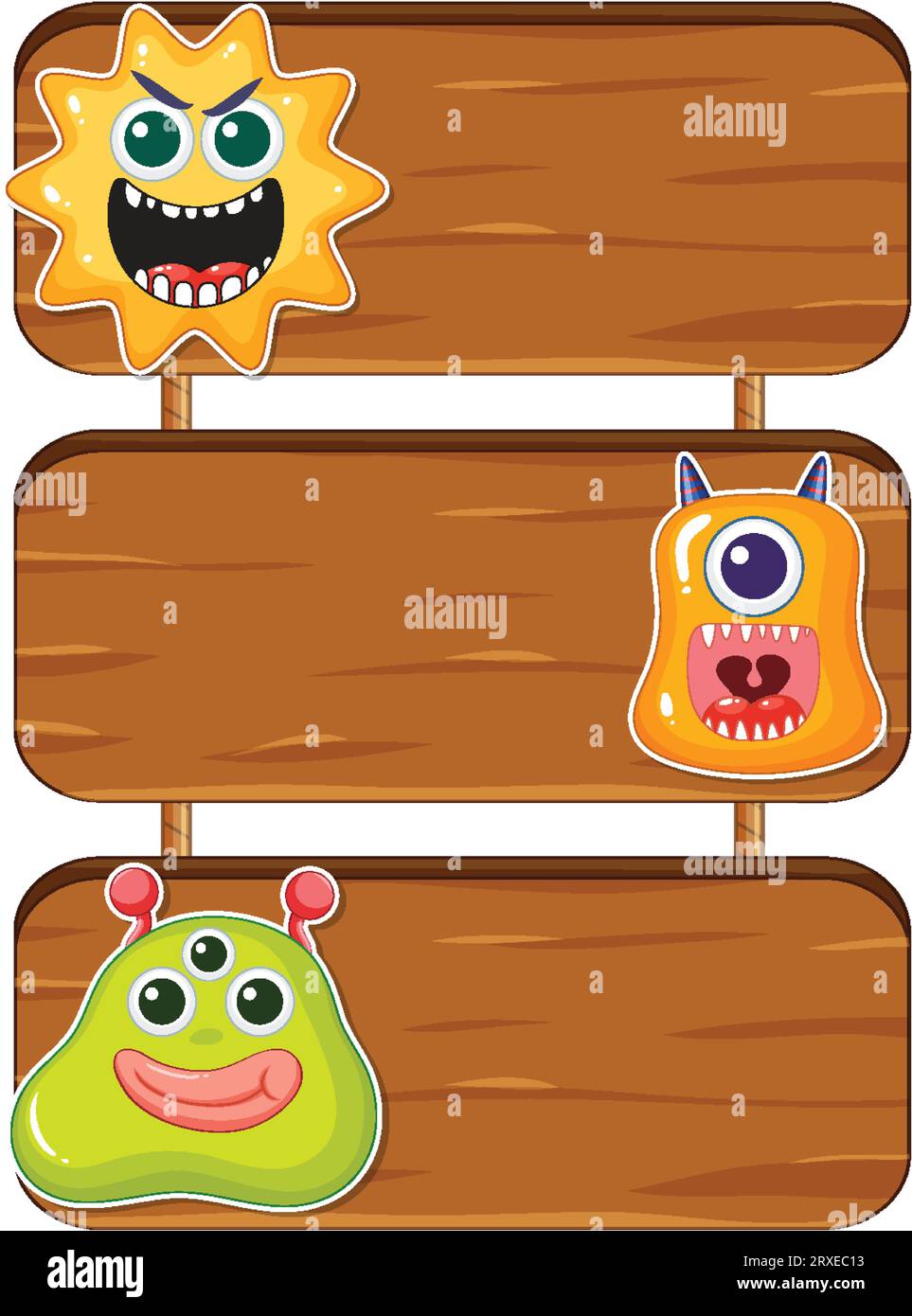 Adorable vector cartoon aliens displayed on a wooden signboard Stock ...