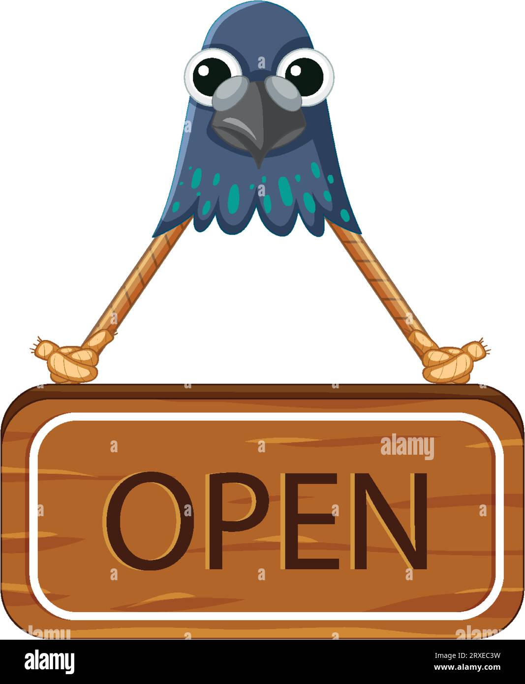 A whimsical open sign banner featuring a pigeon face in a vector ...