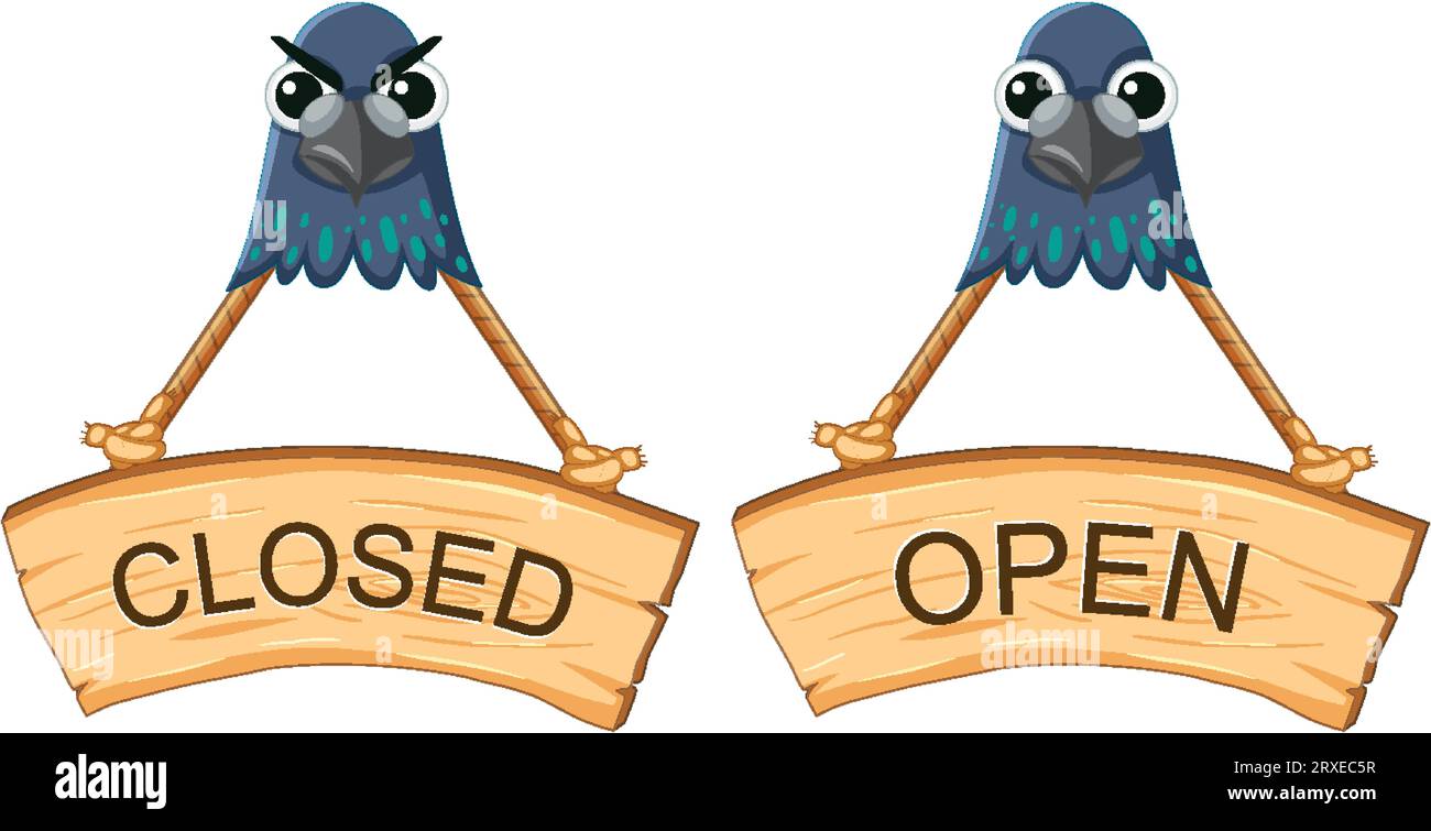 Colorful cartoon illustration of a pigeon face on a closed and open ...
