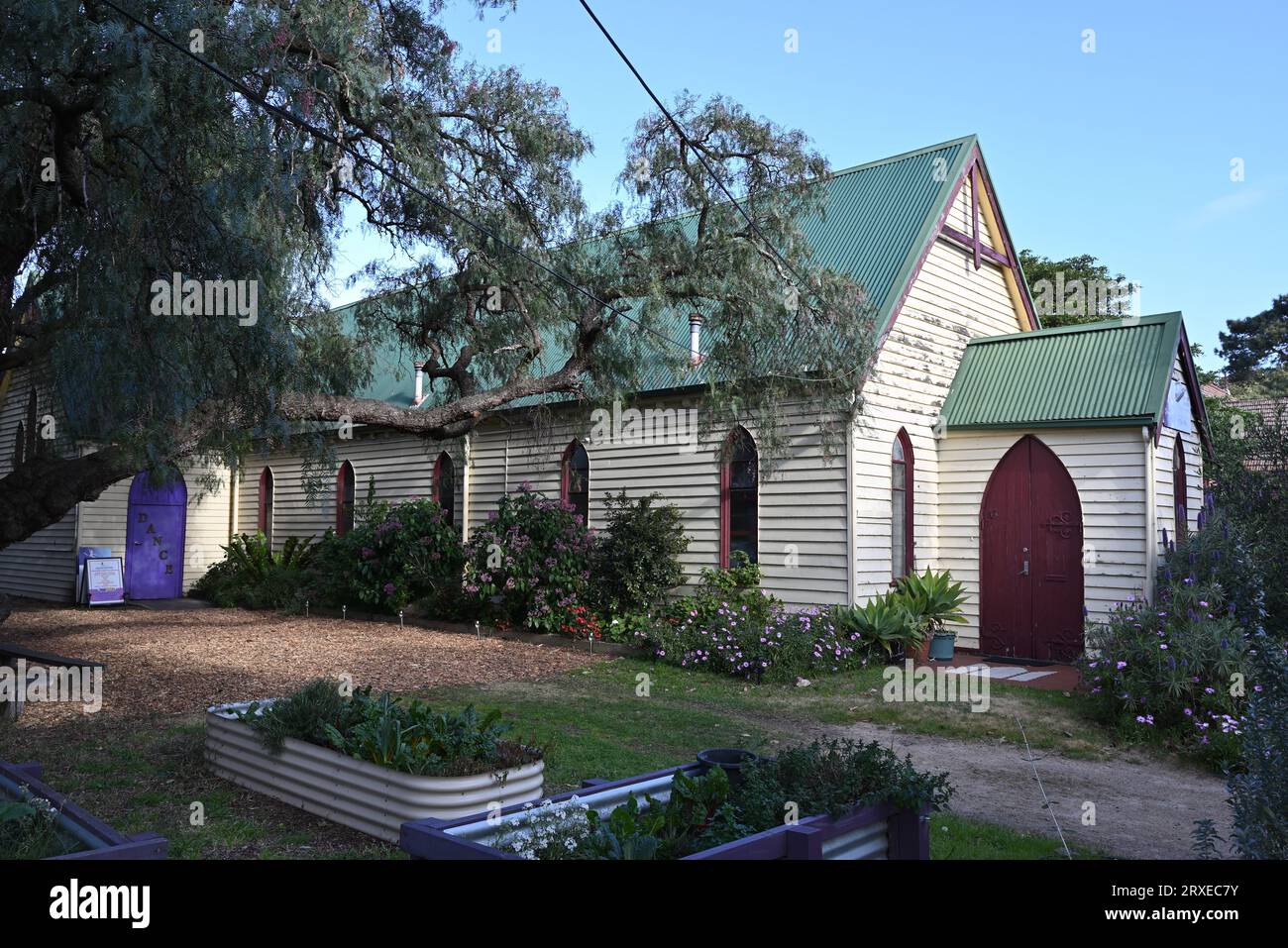 Wooden community hall, home to Dancentre Bayside dance studio, with ...