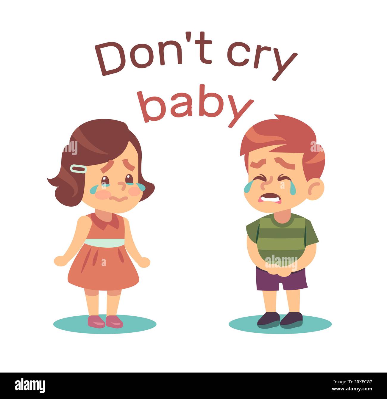 Consolation of weeping boy and girl. Crying and tantrum expression ...
