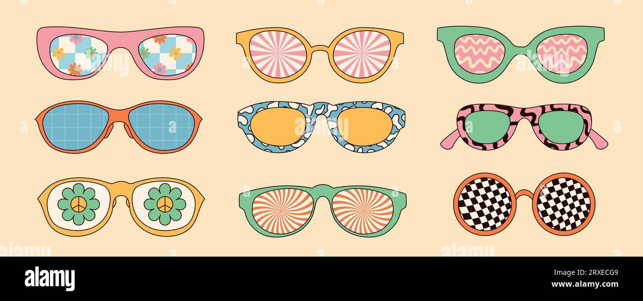 Collection Of Groovy Hippie Sunglasses In Trendy Retro Psychedelic