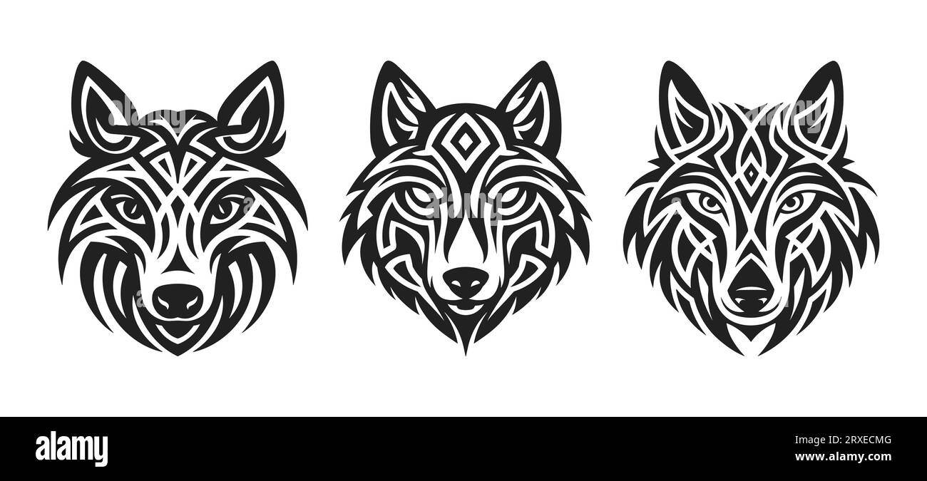 Tribal tattoo of the wolf head in Celtic and Nordic ornament flat style ...