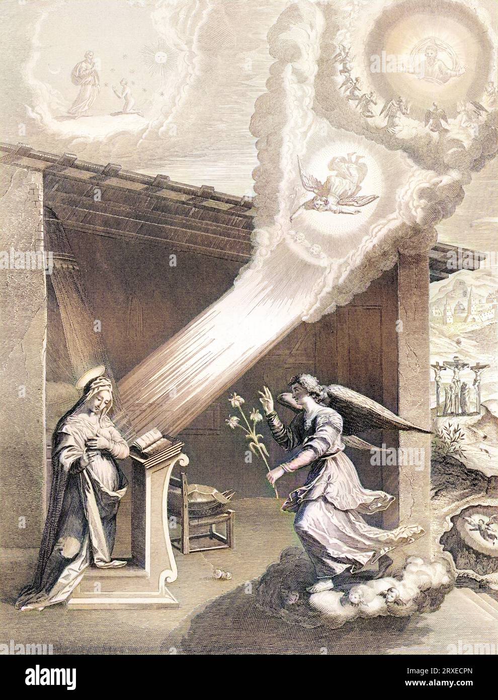 Annunciation to the Blessed Virgin Mary. The angel Gabriel announces to ...