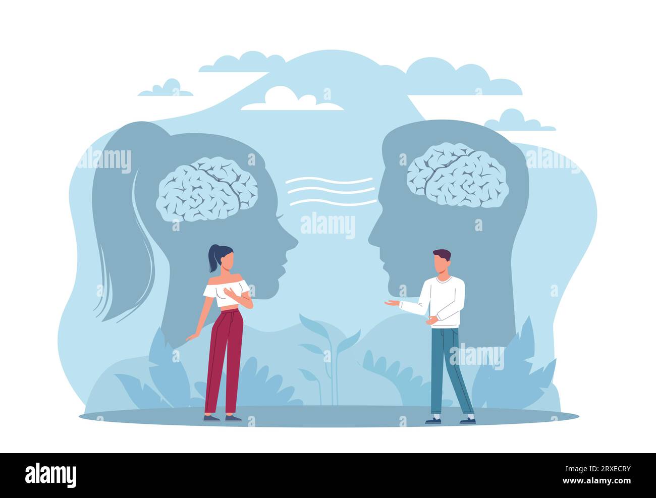 Empathy, social skills, friendly man and woman communicating. Man and ...