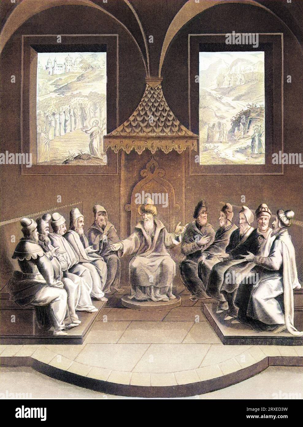 Sanhedrin trial of Jesus. Colored Illustration for The life of Our Lord ...