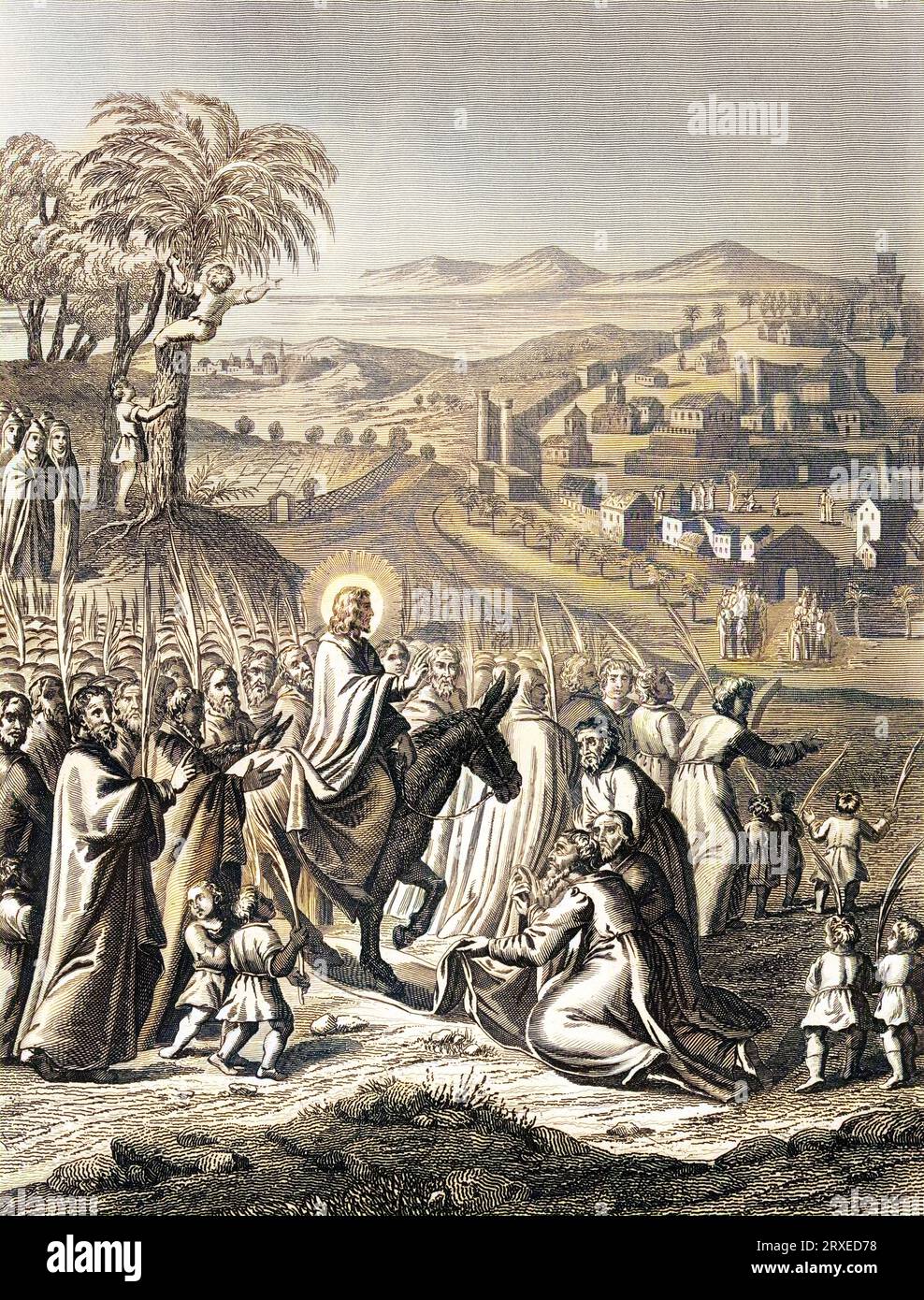 Triumphant entry of Jesus into Jerusalem. Colored Illustration for The ...