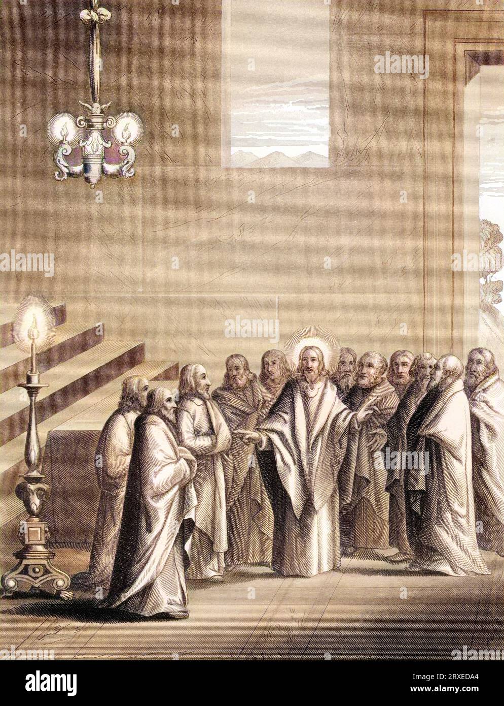 Jesus predicts the persecution of his disciples. Colored Illustration ...