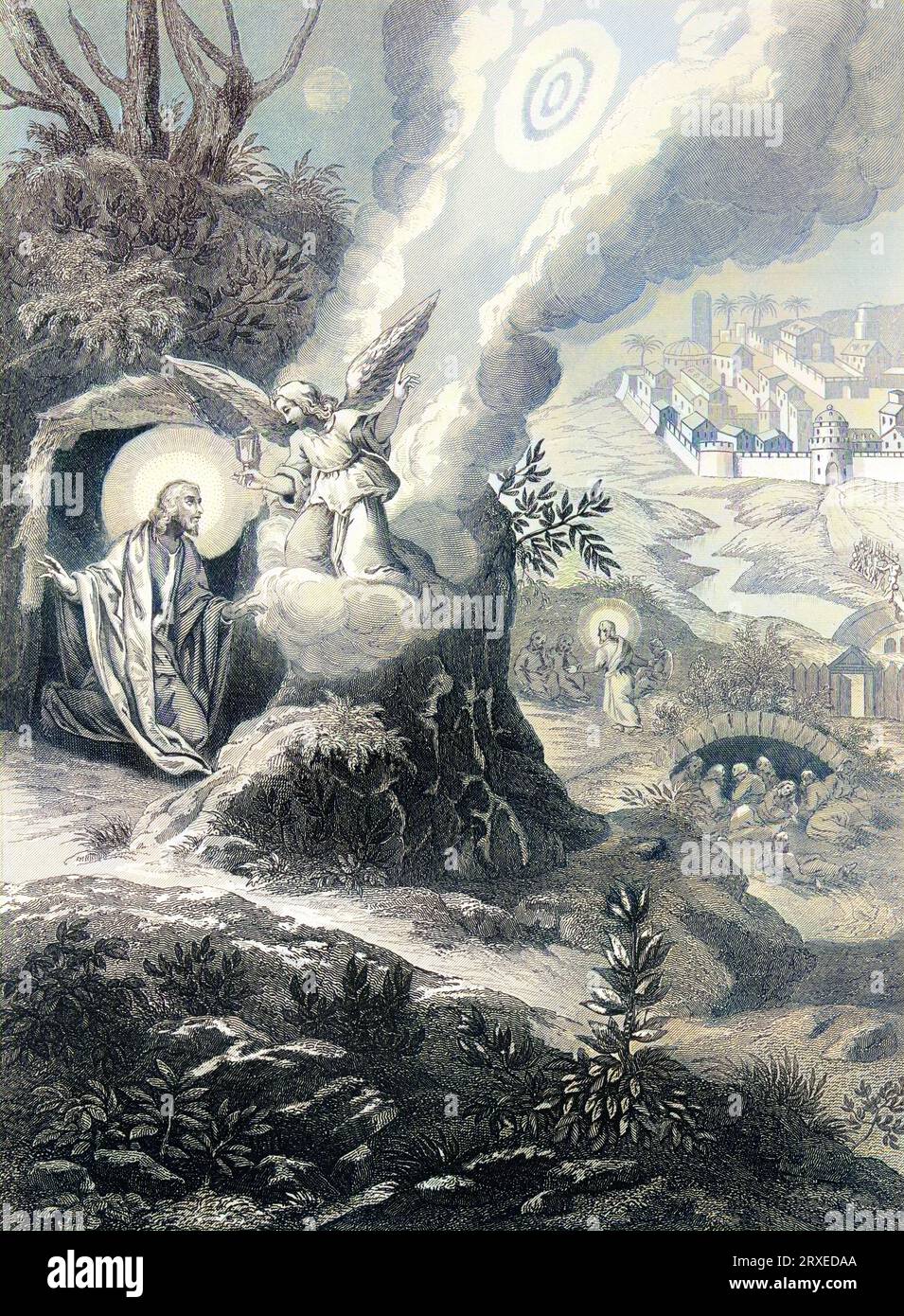 The Agony in the Garden, Jesus Praying in the Olive Garden. Colored ...