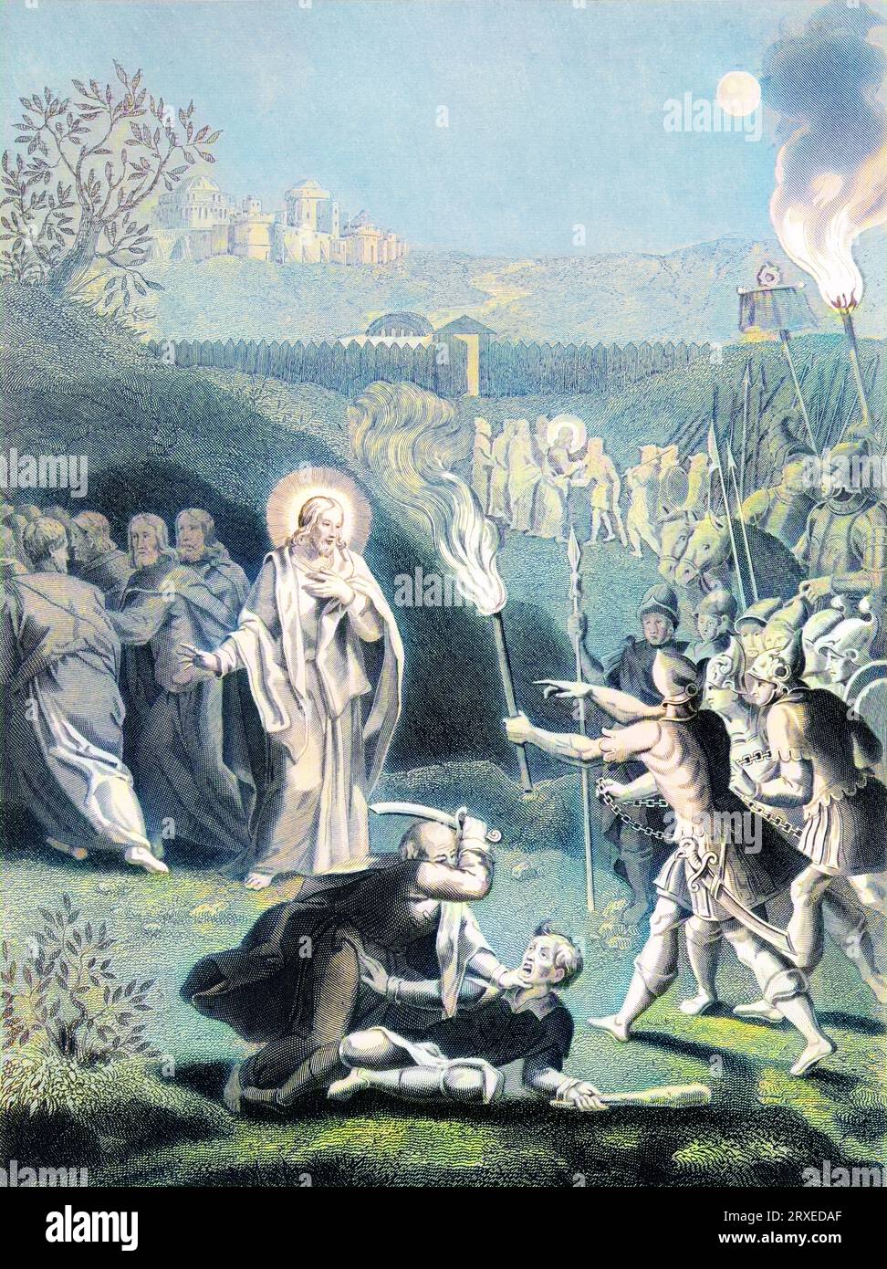 The Arrest of Jesus Christ, Peter defending Jesus. Colored Illustration ...