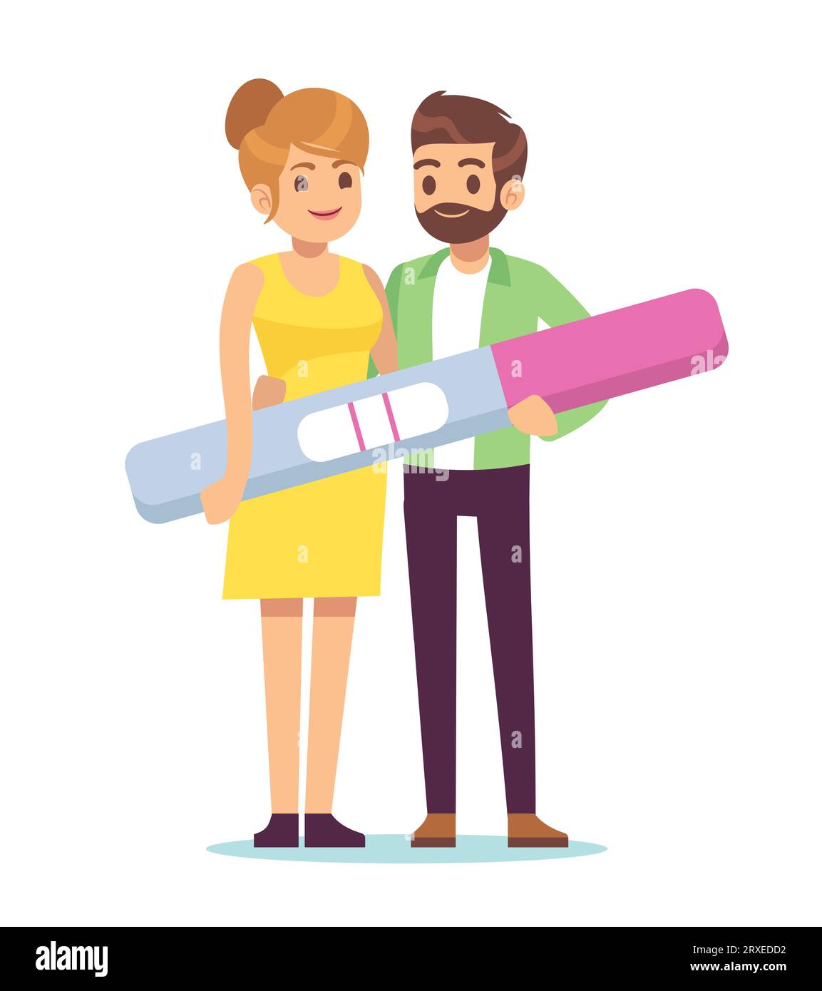 Husband and wife are happy, holding positive pregnancy test in their ...