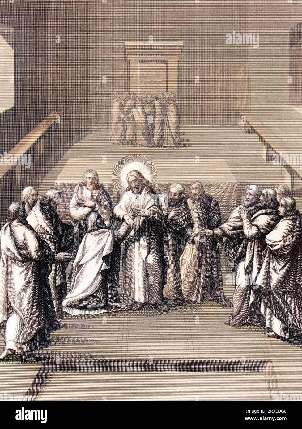 Jesus appears again to his apostles. Thomas recognizes him and adores ...