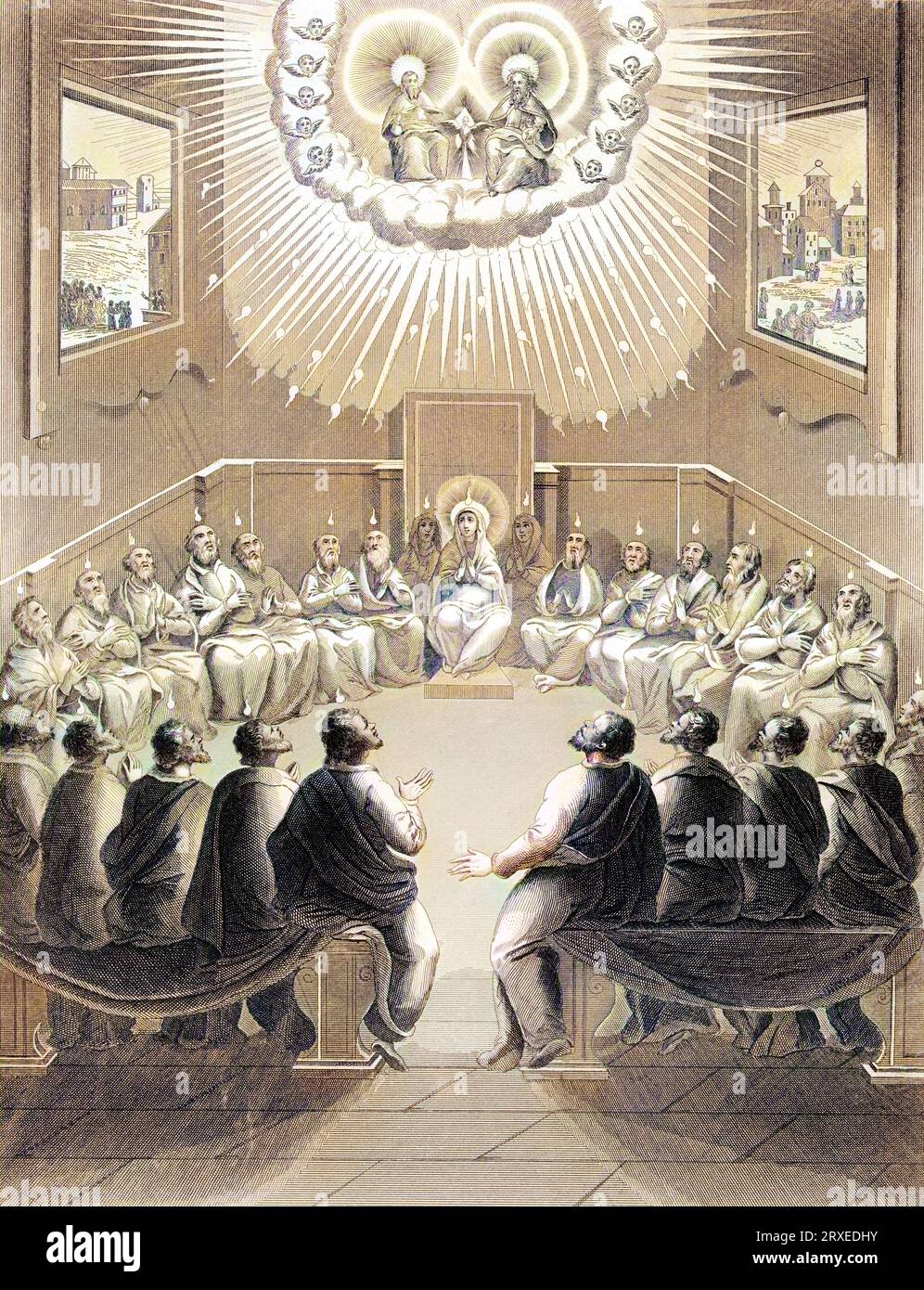 The Descent of the Holy Spirit on the Apostles. Colored Illustration ...