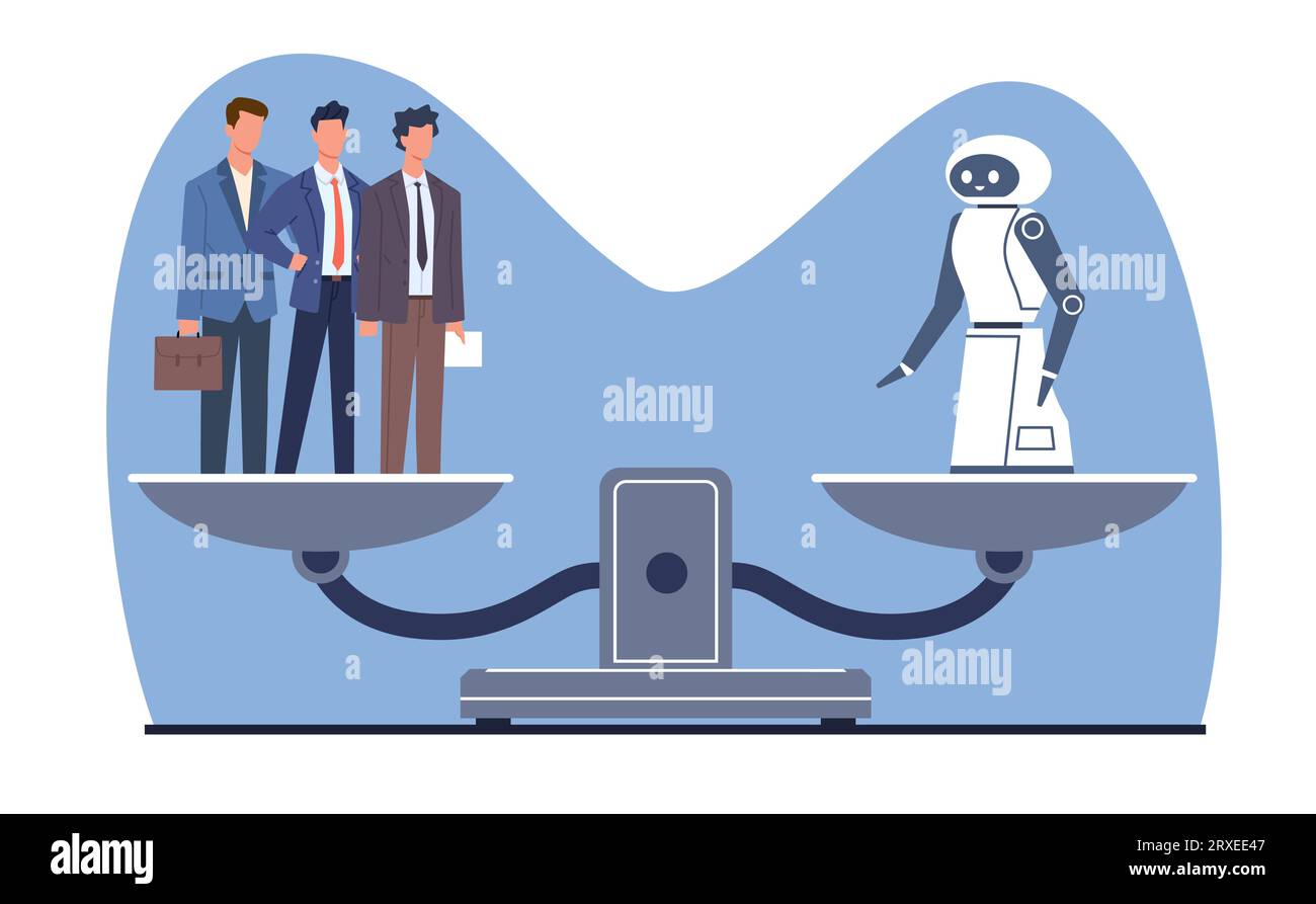 Robot on scale equal to three business people. AI outweighs human ...