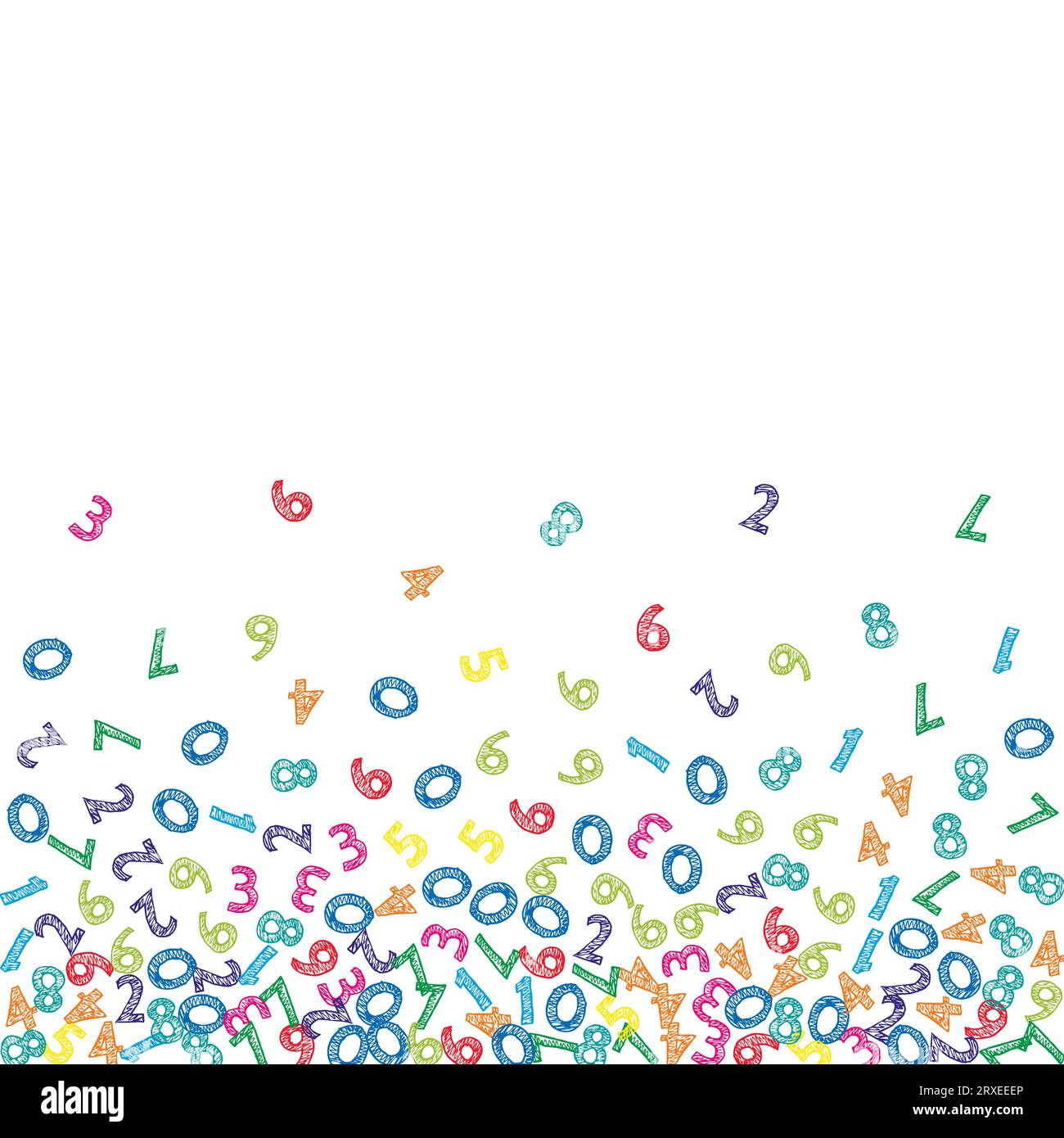 Falling colorful sketch numbers. Math study concept with flying digits ...