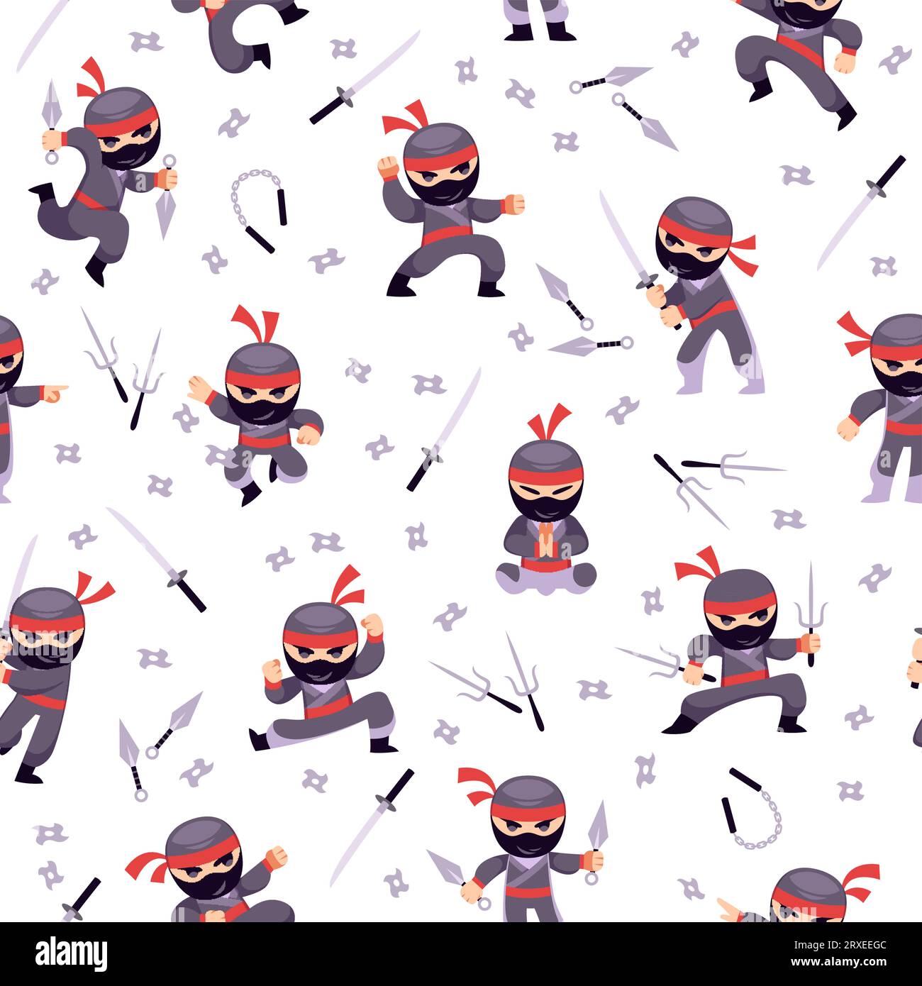 Seamless pattern with little ninja warriors. Decor textile, wrapping ...