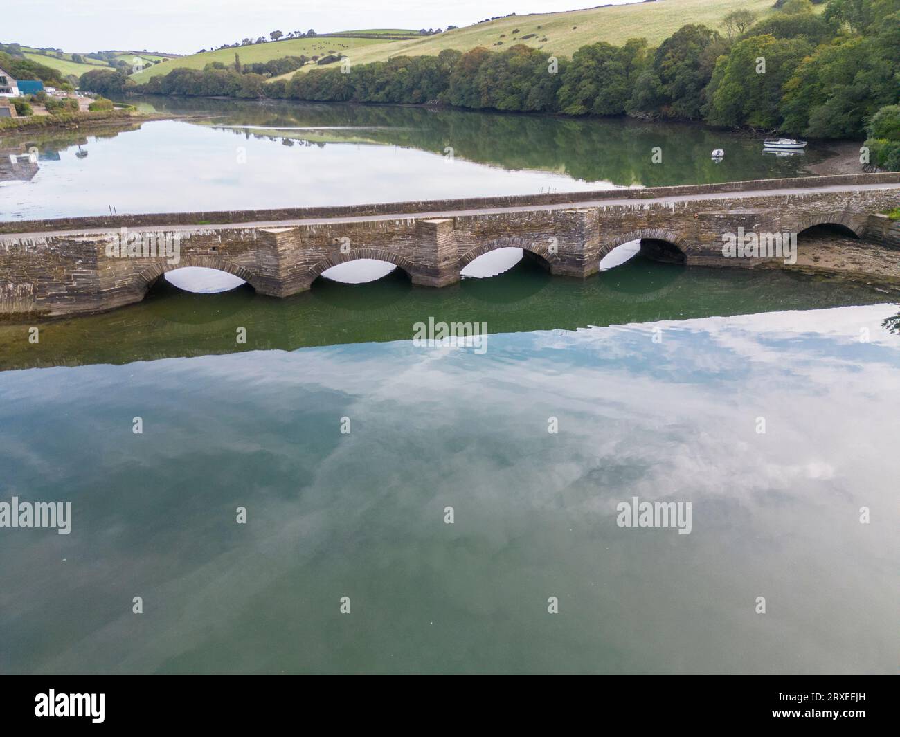 aerial view of kingsbridge estuary and bowcombe creek bridge in south ...