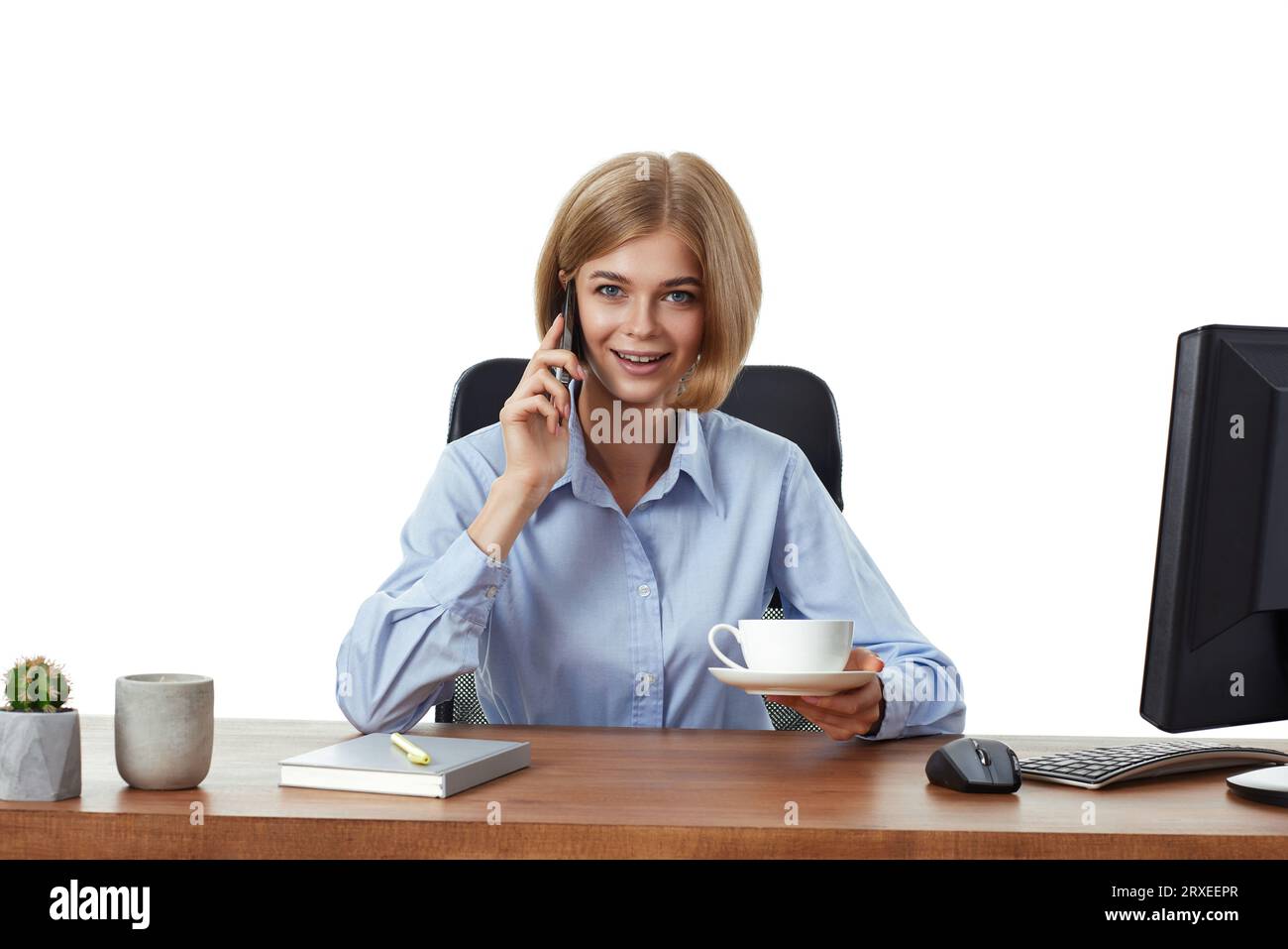 Business woman working computer talking hi-res stock photography and ...