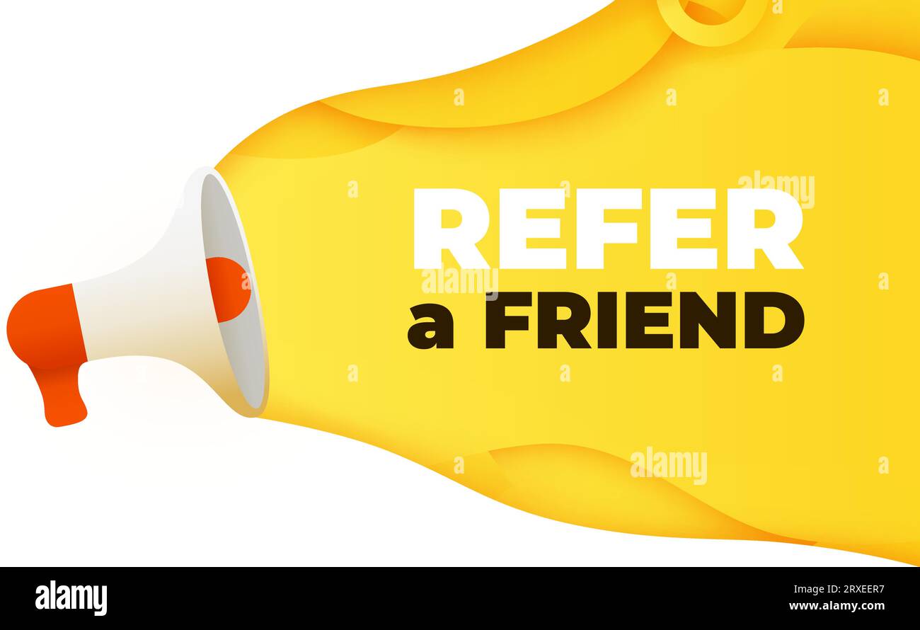Megaphone with refer a friend word vector illustration concept. Landing page template, ui, web ...